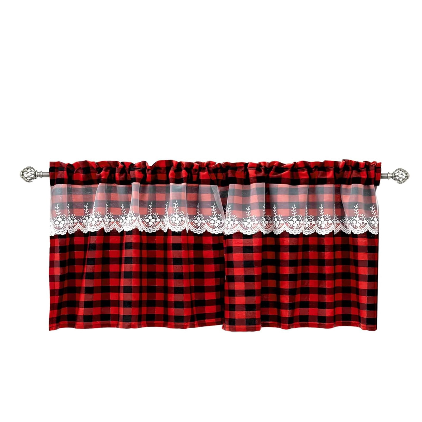 SUSHANG Red Buffalo Plaid Kitchen Curtains Red And Black Plaid Curtain ...