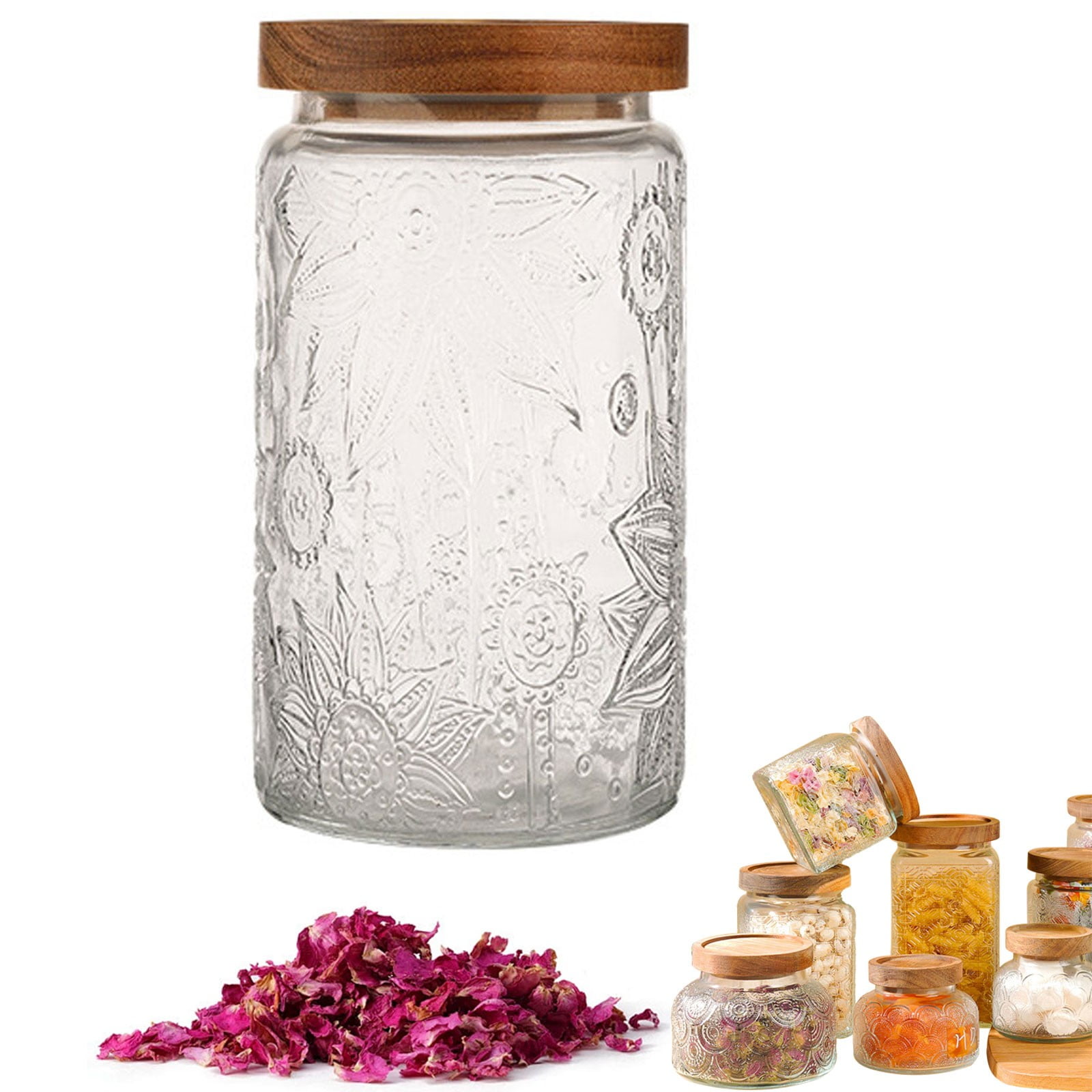 SUSHANG Sealed Glass Containers, Storage Jars with Solid Wood Lids and ...