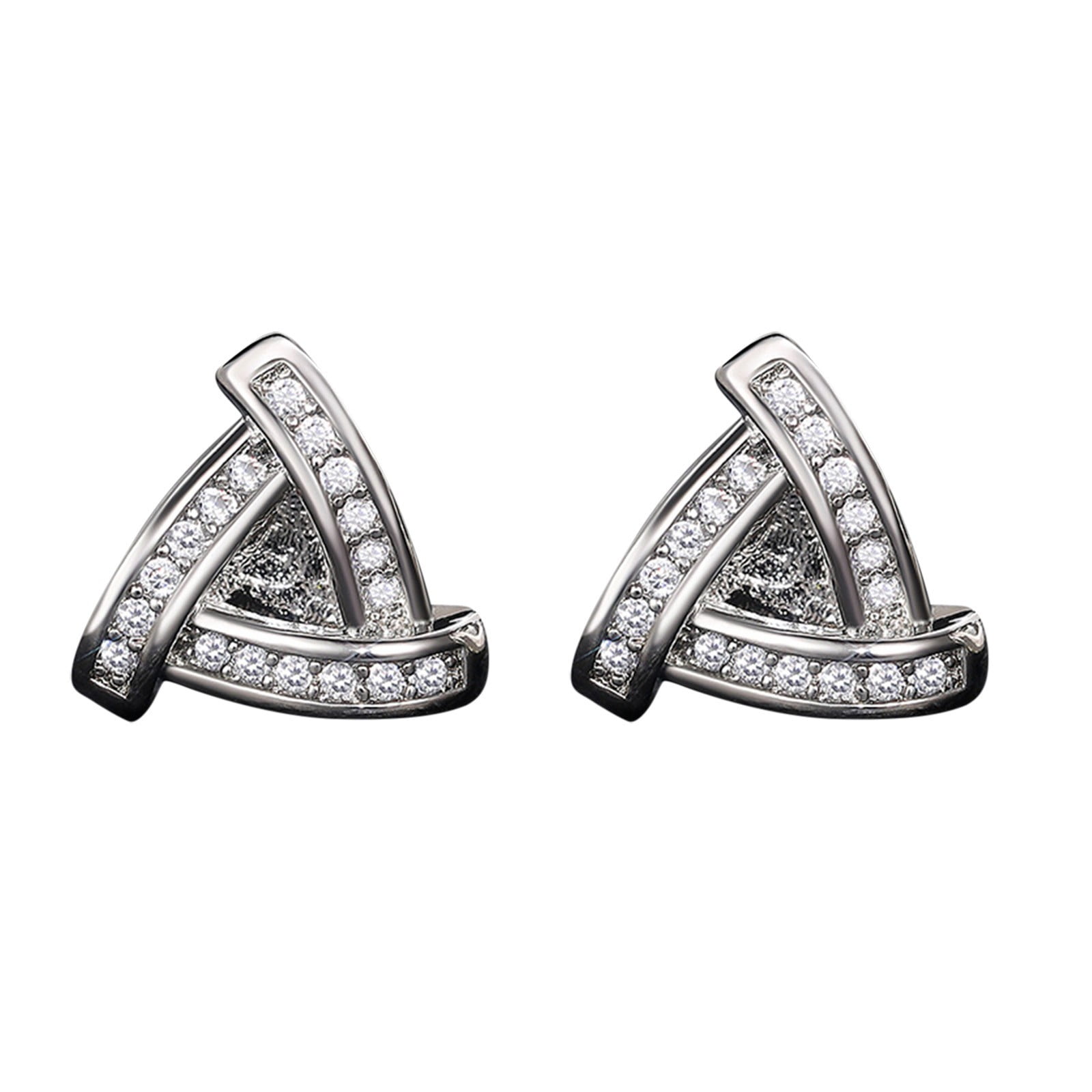 SUSHANG Triangular Silver Stud Earrings Triangular Rhinestone Earrings Thin Dangle Triangular ...