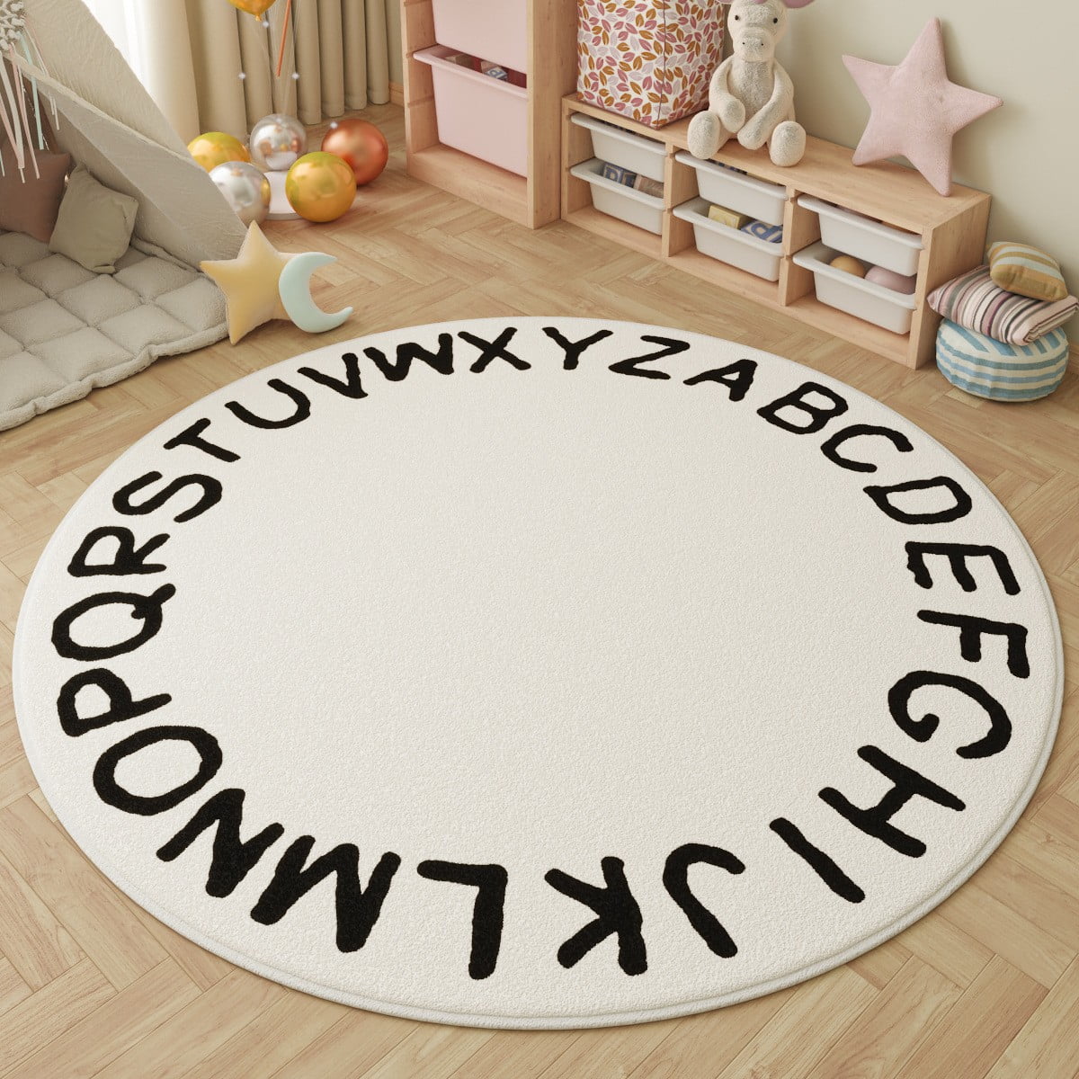 SUSIELADY Black Alphabet Round Kids Play Rug Alphabet Nursery Area Rug ...