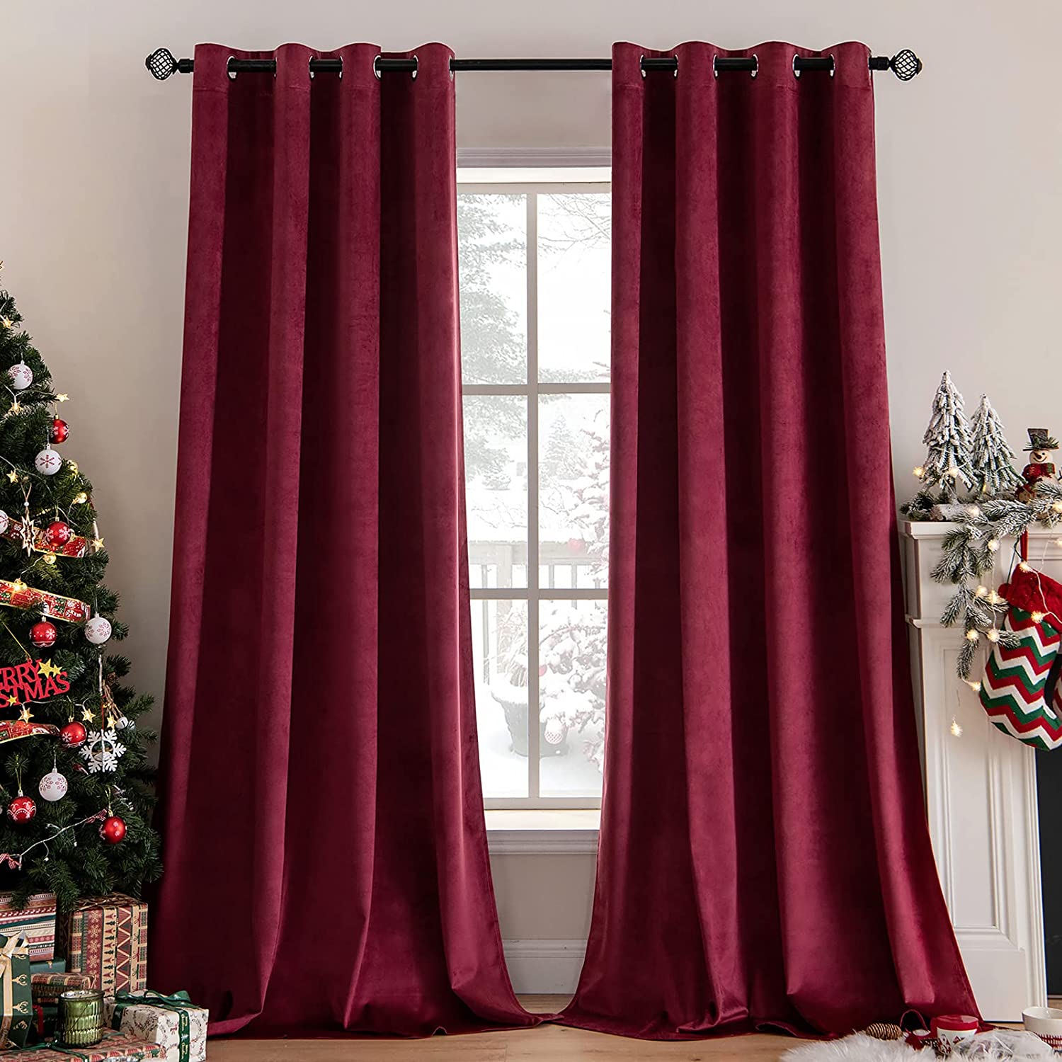 SUSIELADY Burgundy Velvet Curtains, 52 x 96 Inch, Set of 2, Elegant ...