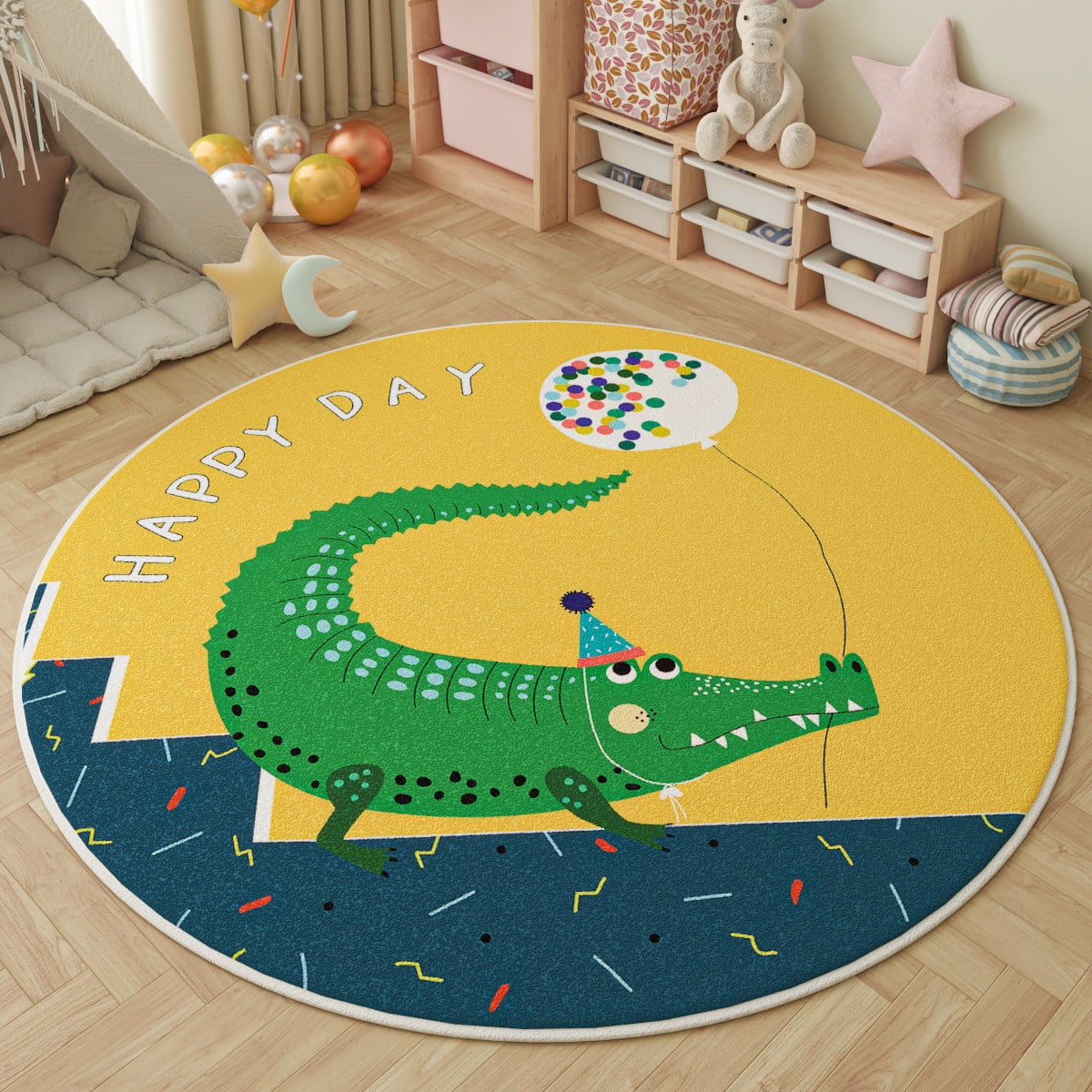SUSIELADY Crocodile Round Kids Play Rug Alphabet Nursery Area Rug Extra ...