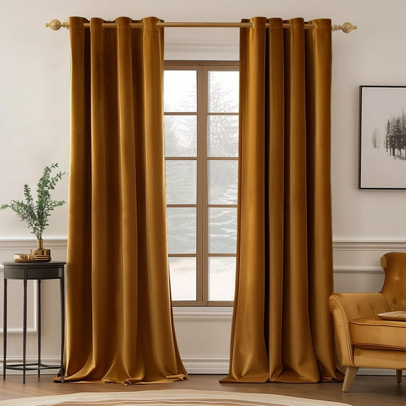 SUSIELADY Golden Brown Velvet Curtains, 52 x 84 Inch, Set of 2, Elegant ...