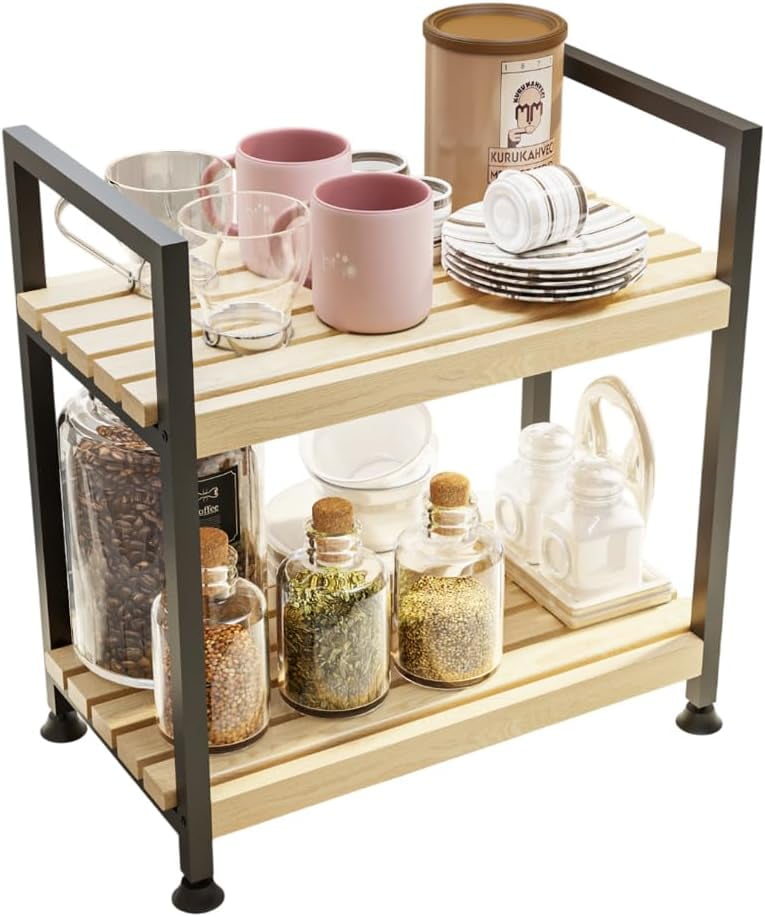 SUSSEXHOME 2-Tier Wooden Kitchen Organizer Shelf – Countertop Coffee ...