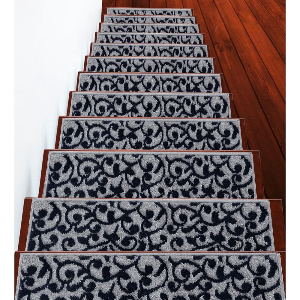 SUSSEXHOME Leaves Pattern Stair Treads Navy 4-PACK - Walmart.com
