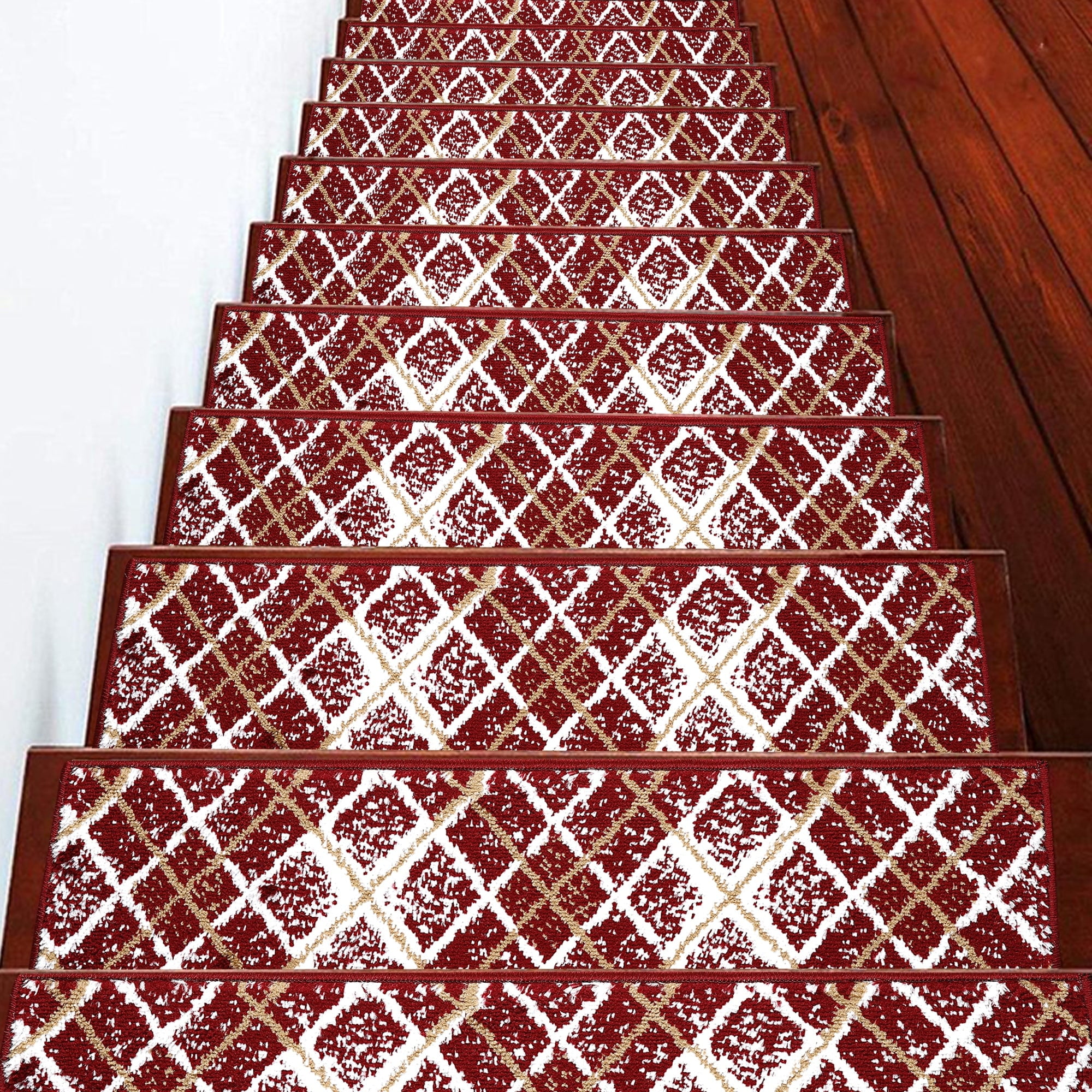 SUSSEXHOME Modern Collection Stair Treads Red 13-PACK 9 inch x 28 inch ...