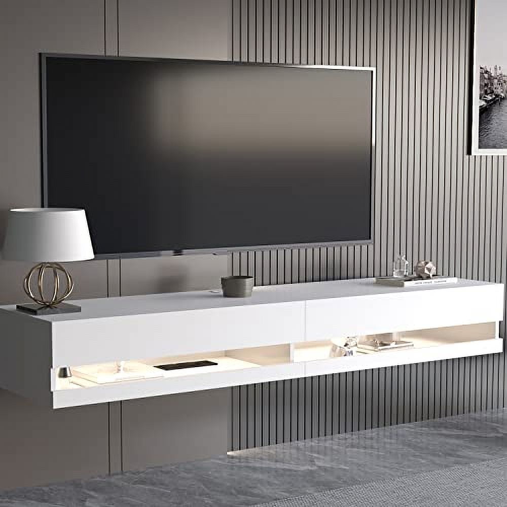 SUSSURRO Floating TV Stand Wall Mounted with LED Lights and Power ...