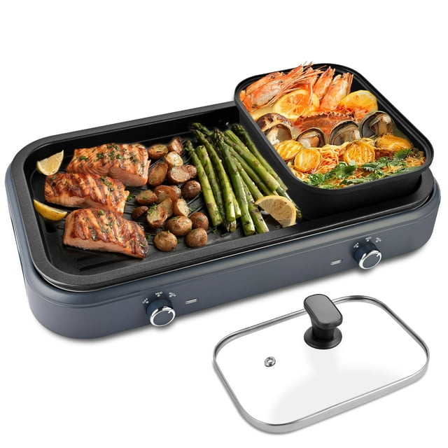 SUSTEAS 1500W Electric Hot Pot with Grill – Fast Heating Shabu Shabu ...