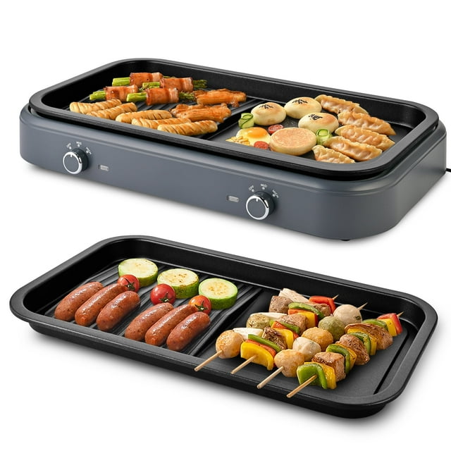 SUSTEAS 1500W Electric Indoor Grill – Non-Stick, Adjustable Dual ...
