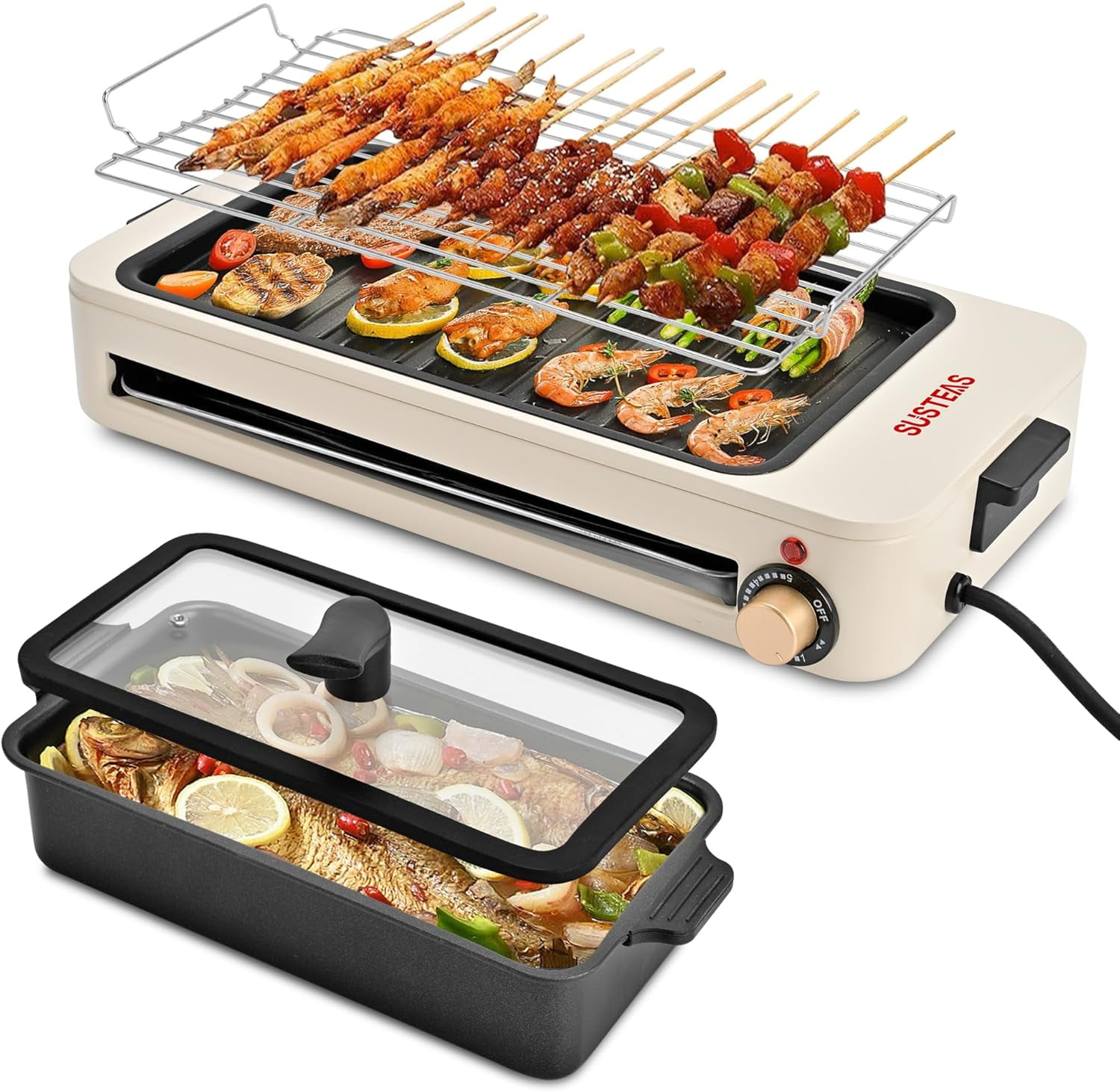 SUSTEAS Electric Indoor Grill,1400W Smokeless,Temperature Control,3 in ...