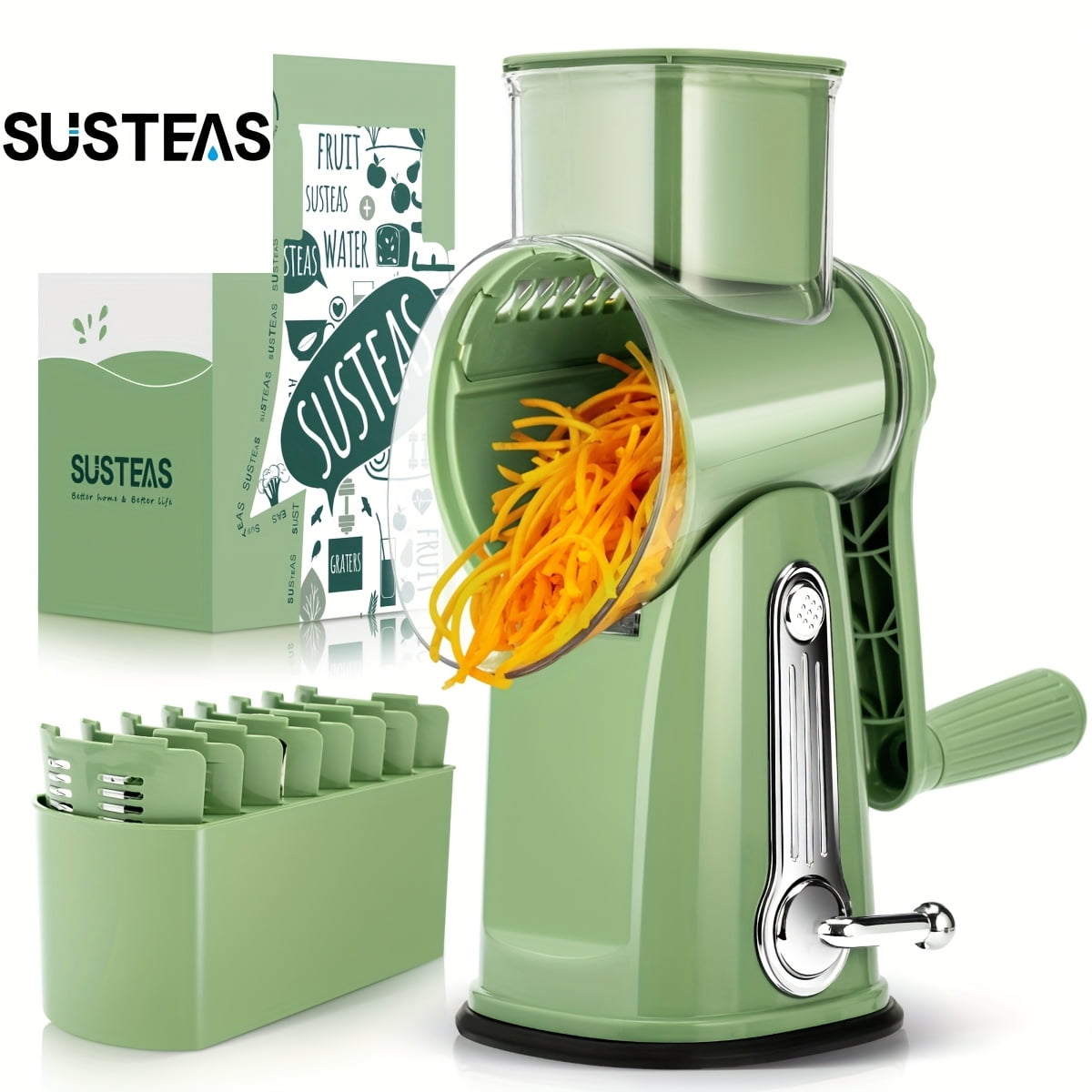 SUSTEAS Rotary Cheese Grater with Handle - Vegetable Chopper with 5 ...