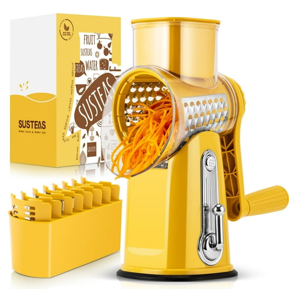 SUSTEAS Rotary Cheese Grater with Handle - 5 Blades, Strong Suction ...