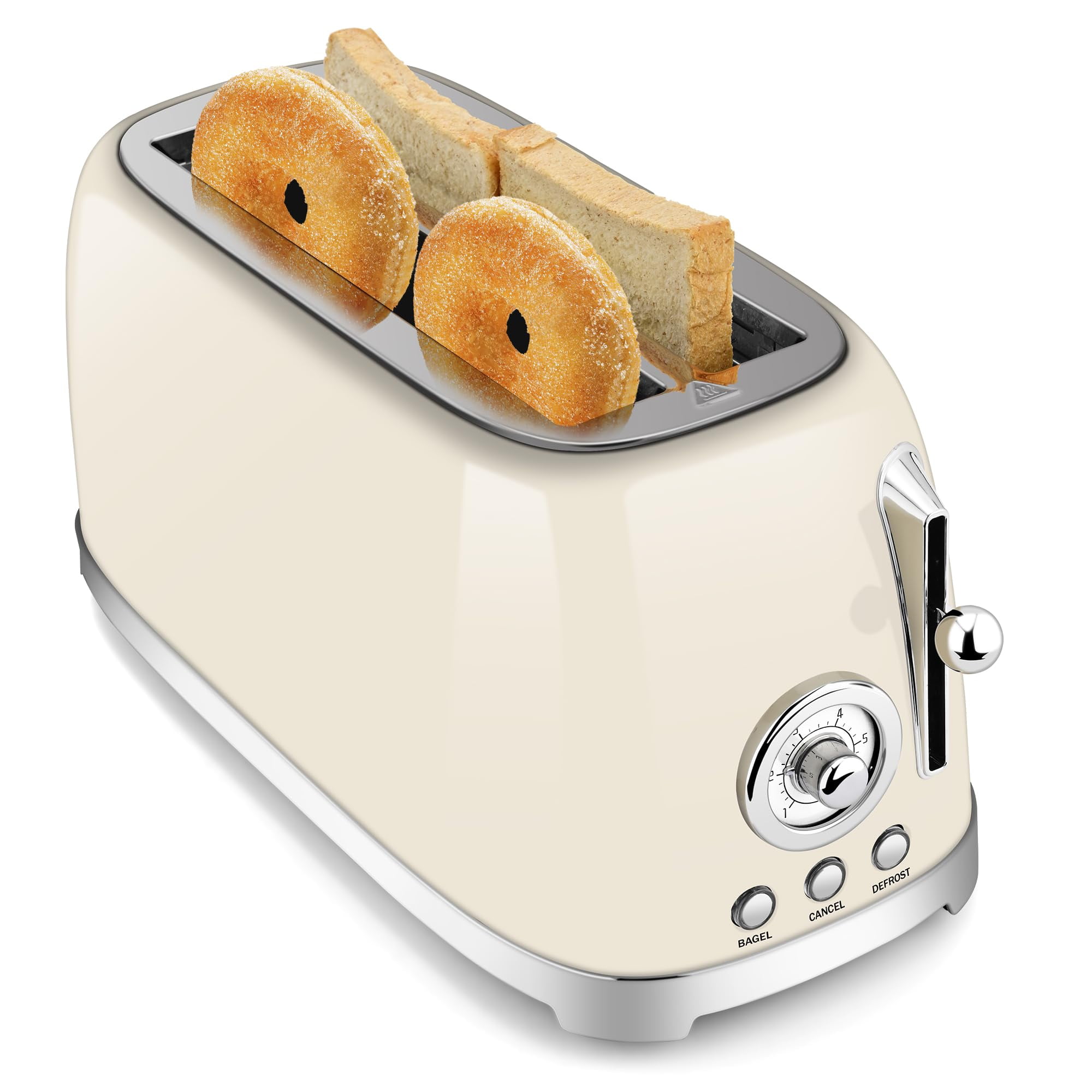 SUSTEAS Toaster 4 Slice Wide Slot, Stainless Steel Bread Bagel Toasters ...