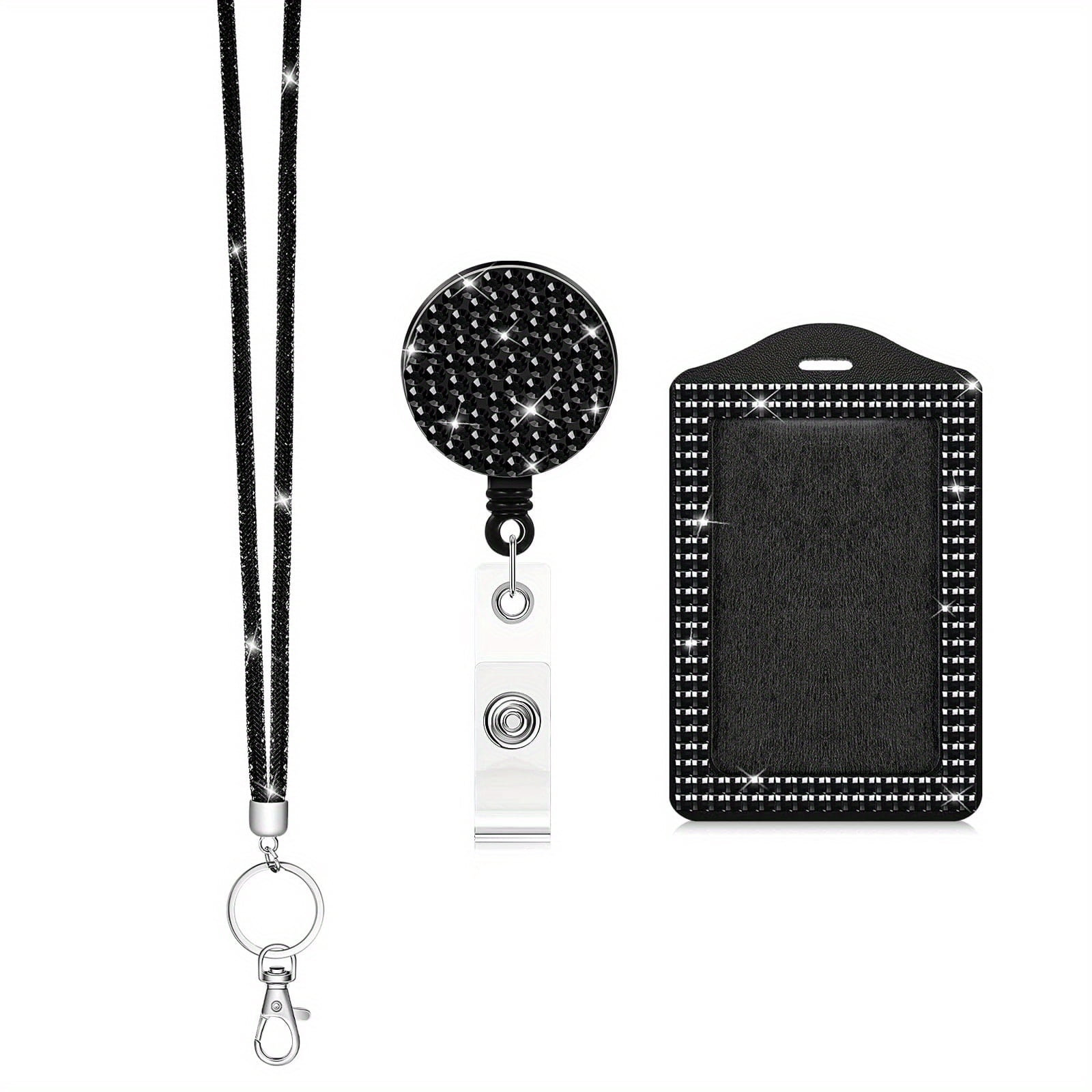 SUSUSU Bling Lanyard With ID Badge Holder Lanyard For ID Badge Crystal ...