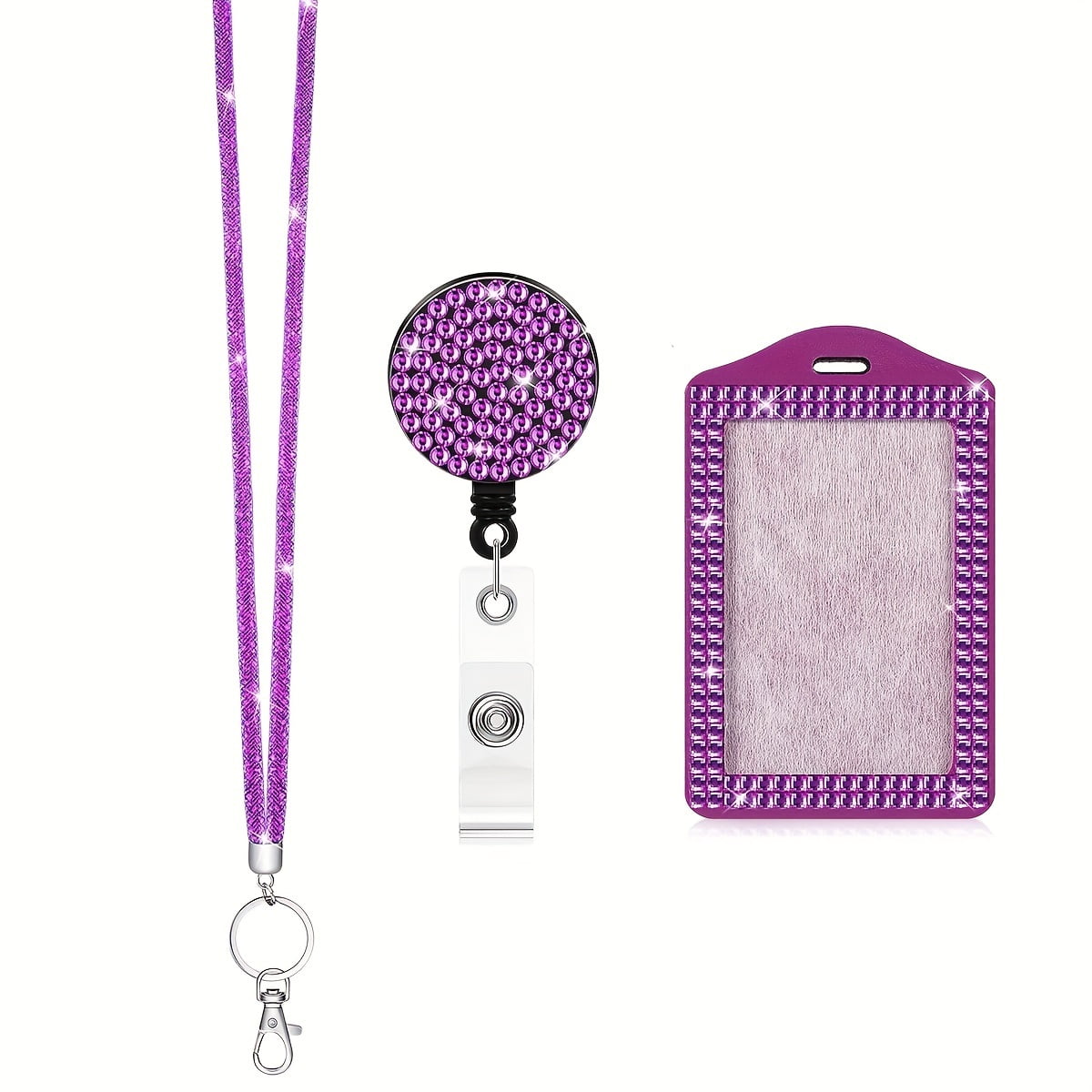 SUSUSU Bling Lanyard With ID Badge Holder Lanyard For ID Badge Crystal ...