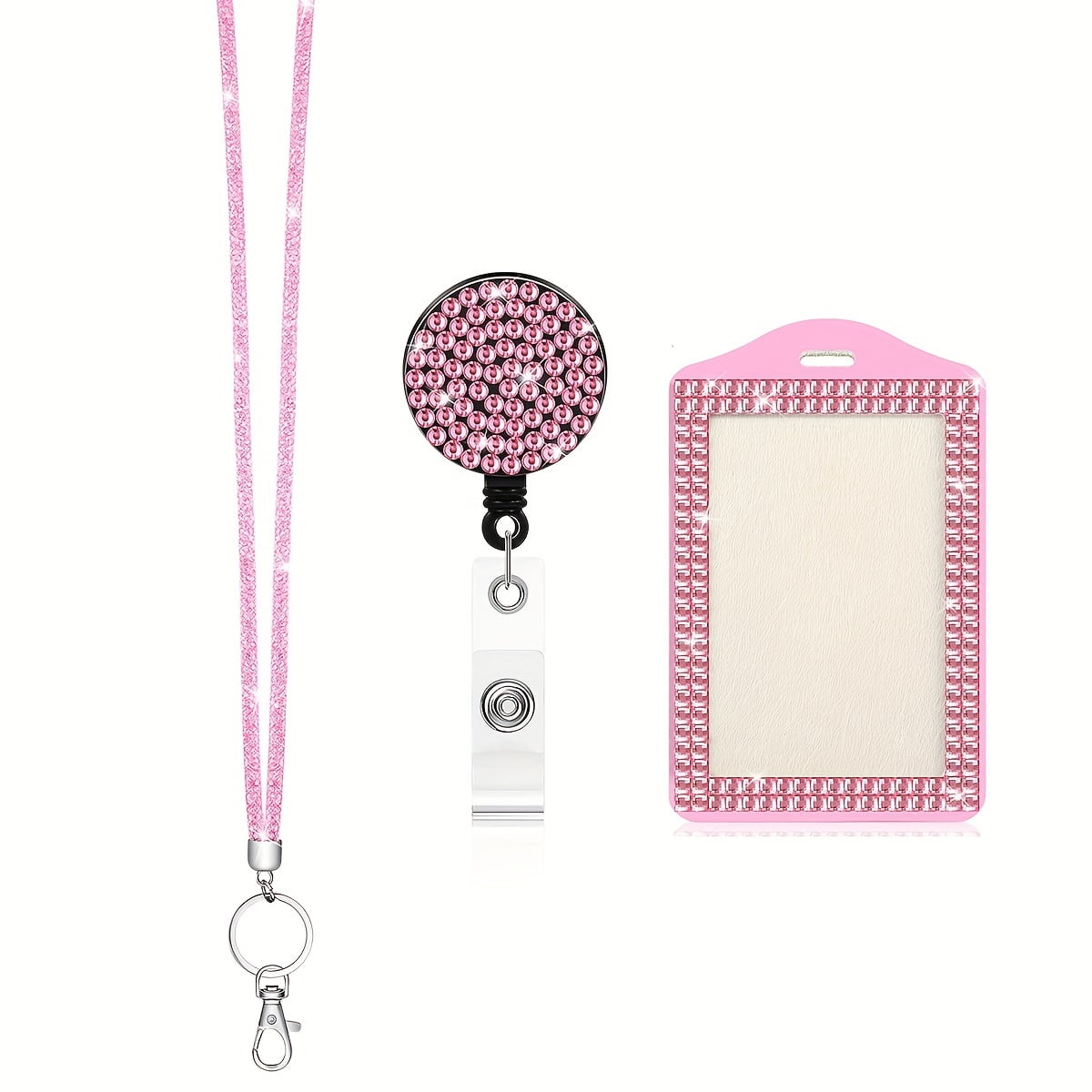 SUSUSU Bling Lanyard With ID Badge Holder Lanyard For ID Badge Crystal ...