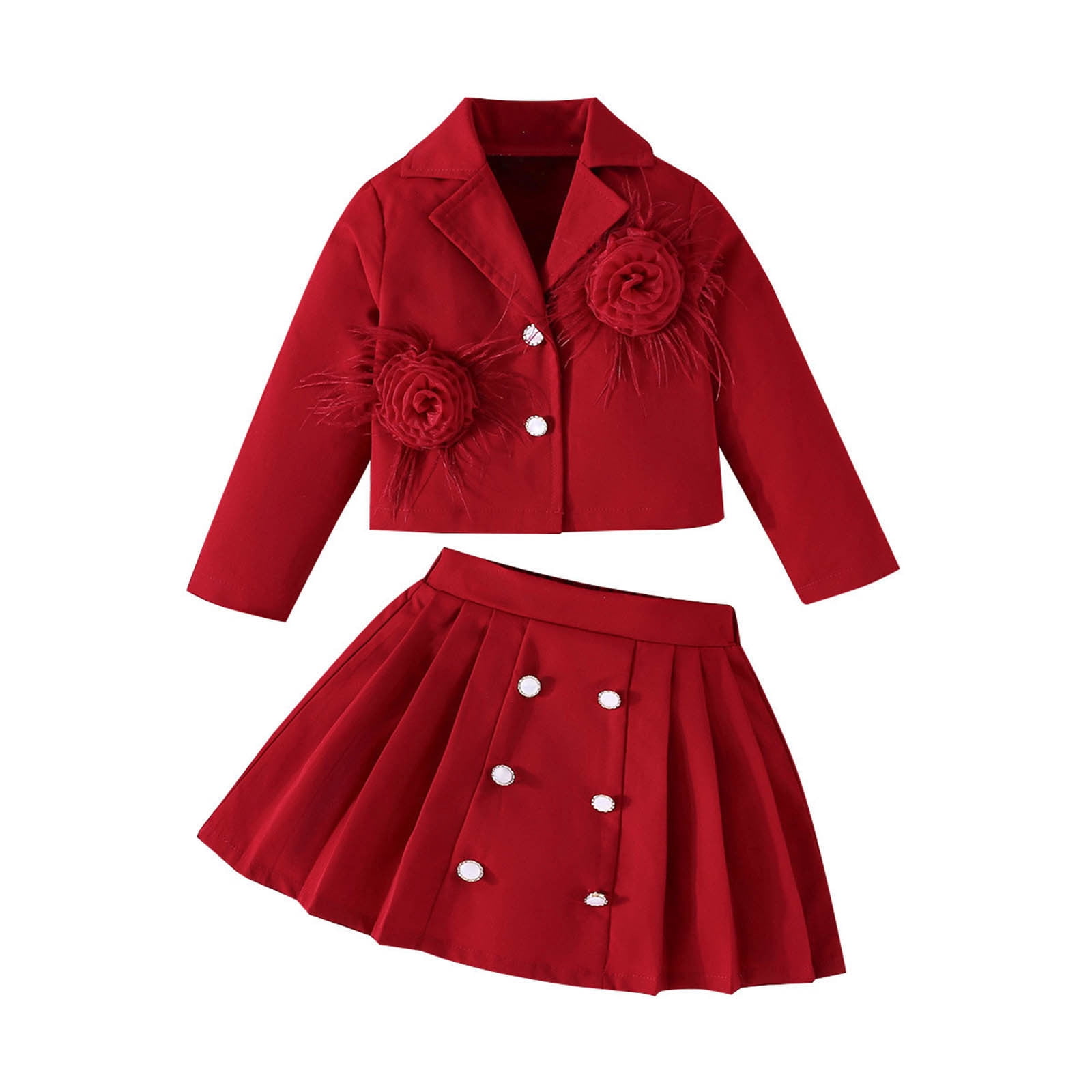 SUSUSU Girls Fall Outfit, Elegant 3D Floral Design with Pleated Skirt ...