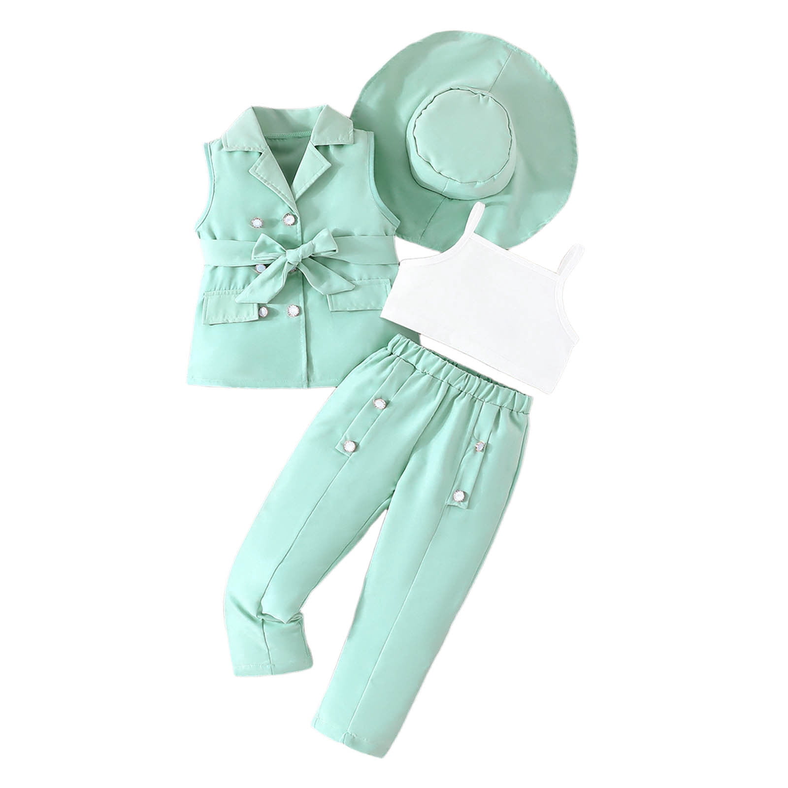 SUSUSU Girls Formal Outfit Set, Elegant Long Pants with Matching Hat ...