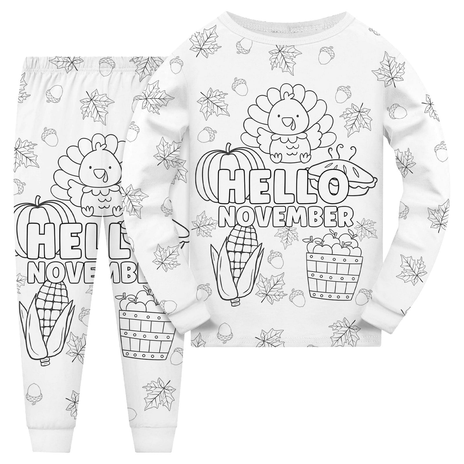 SUSUSU Kids Thanksgiving Homewear, Hand Painted Coloring Pajama, Play ...