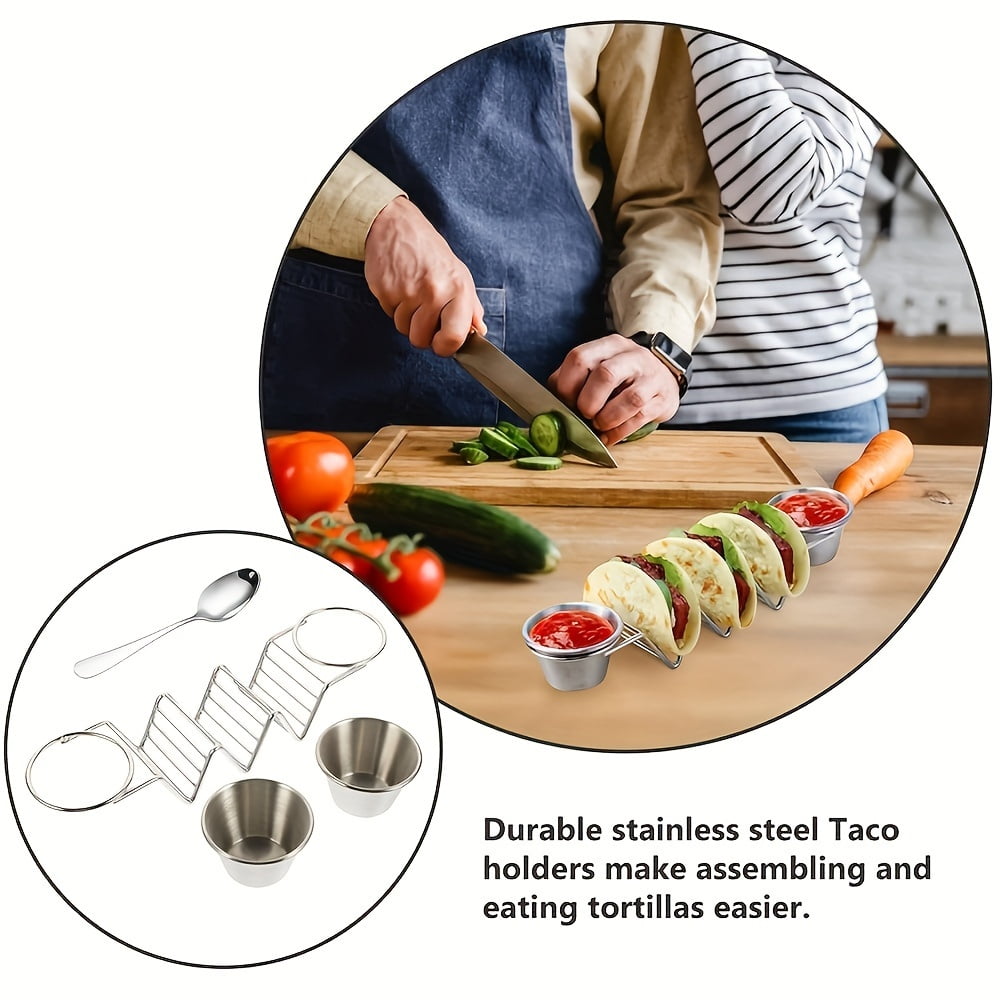SUSUSU Stainless Steel Taco Serving Set With Sauce Cups - Perfect For ...