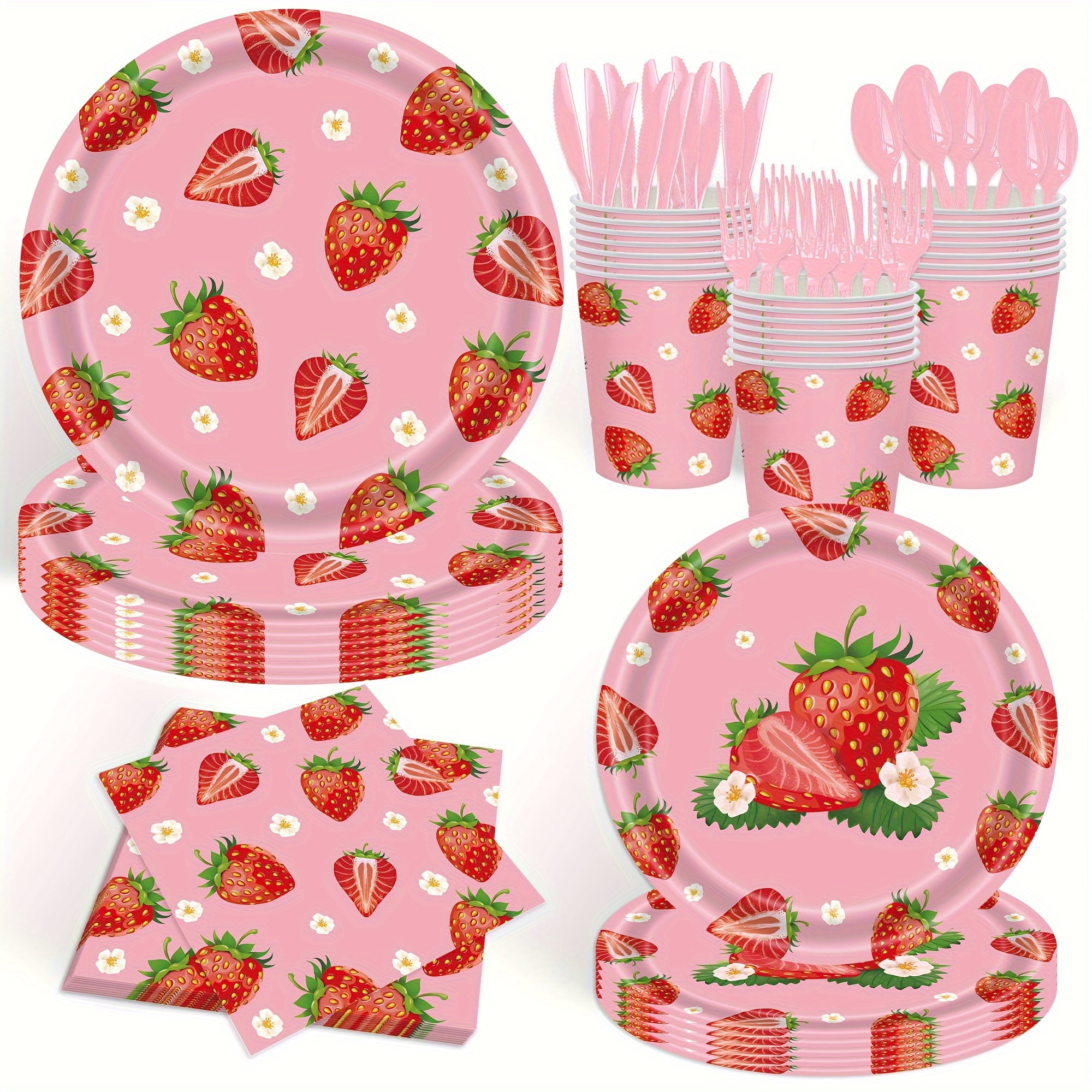 SUSUSU Strawberry Theme Birthday Party Supplies Tableware Sets ...