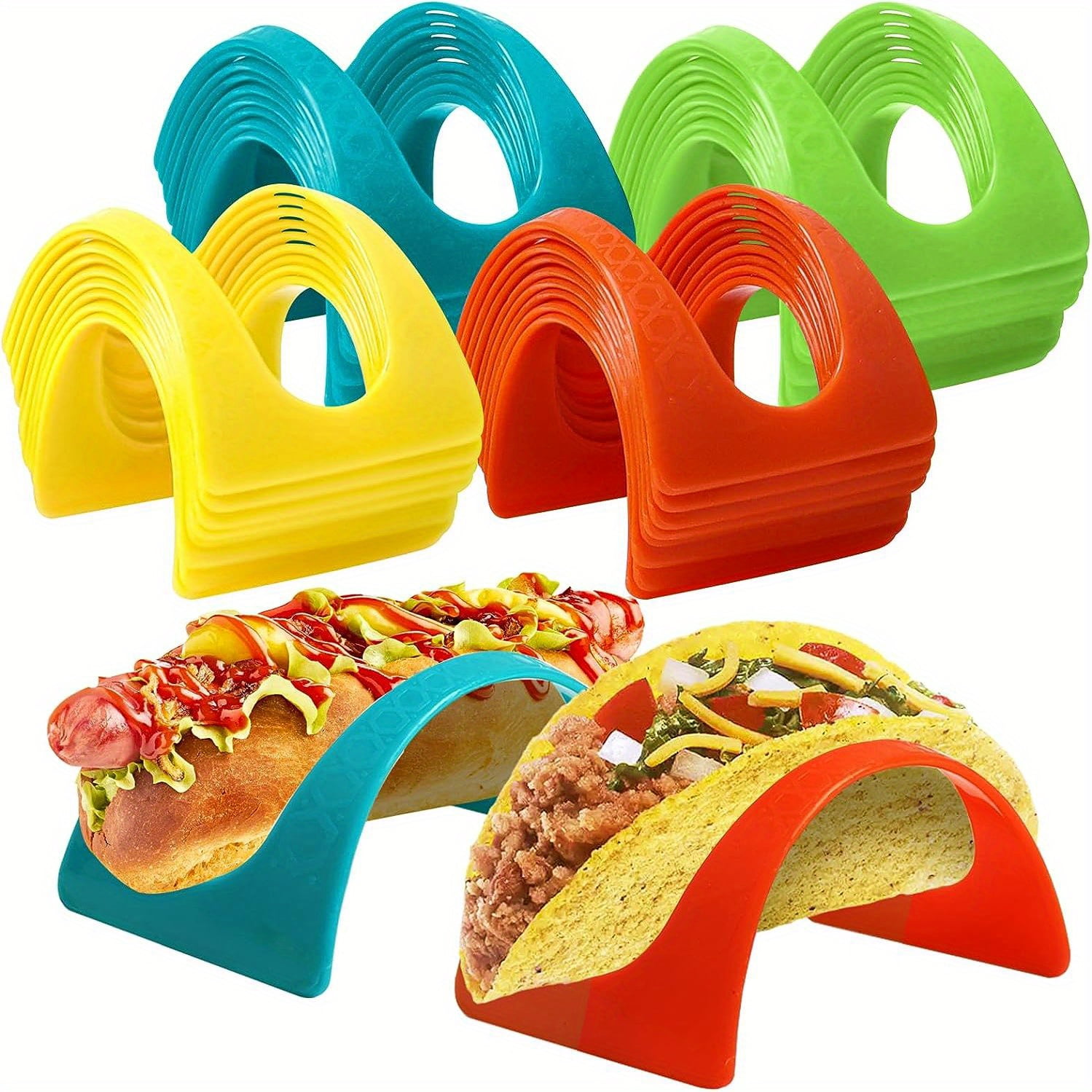 SUSUSU Vibrant Oval Plastic Taco Holders - Sturdy Colorful Tray Plate ...