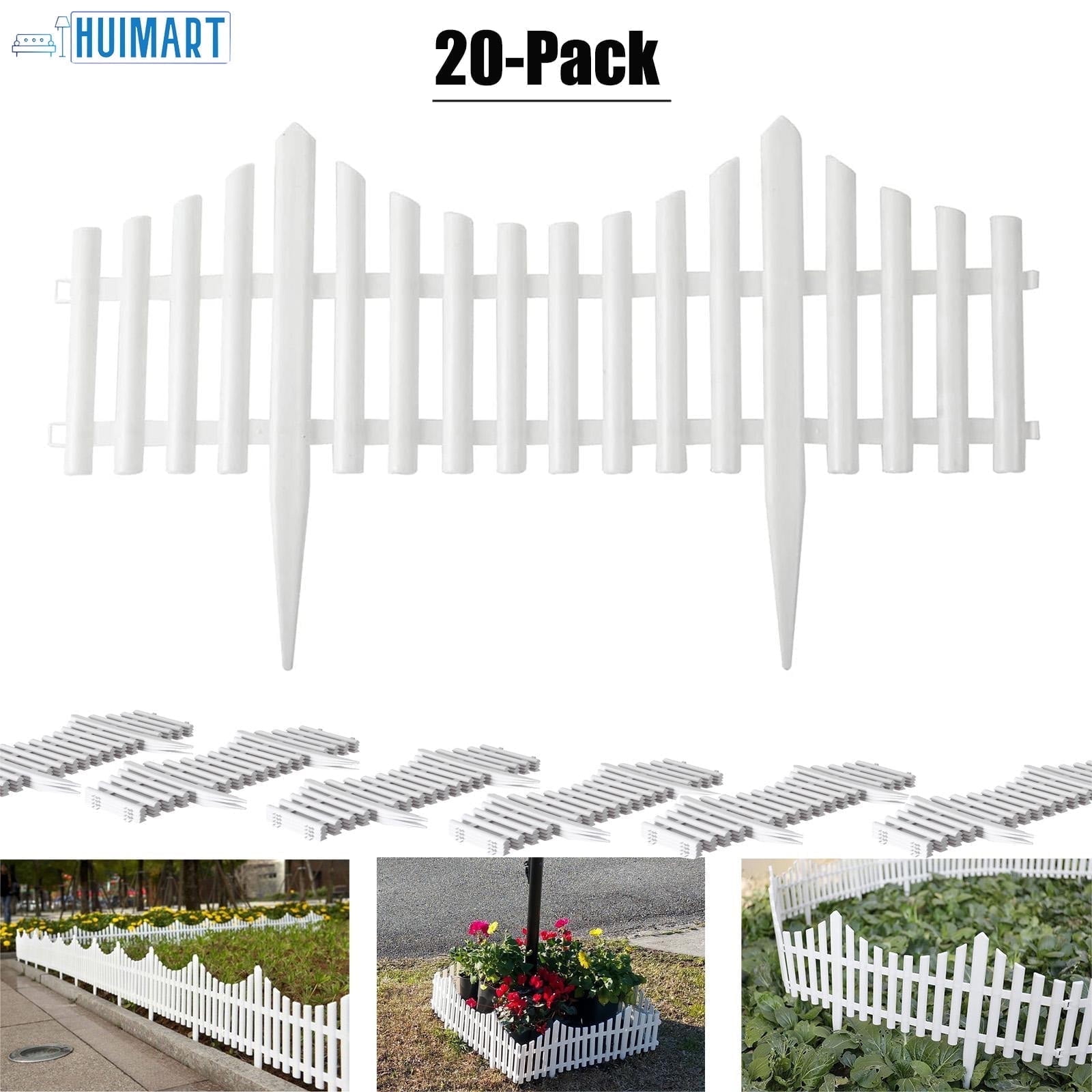 Free Shipping! HUIMART 20PCS Plastic White Edging Garden Picket Fence ...
