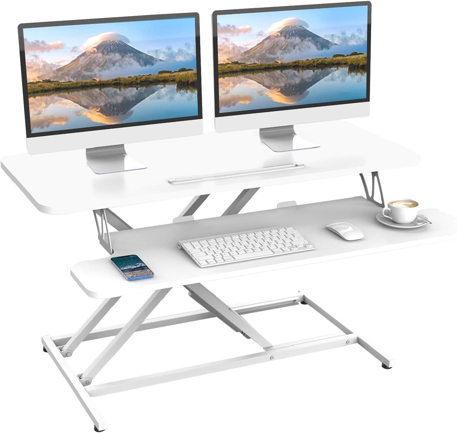 "HUIMART 35"" White Computer Monitor Stand Desk Converter, Adjustable ...