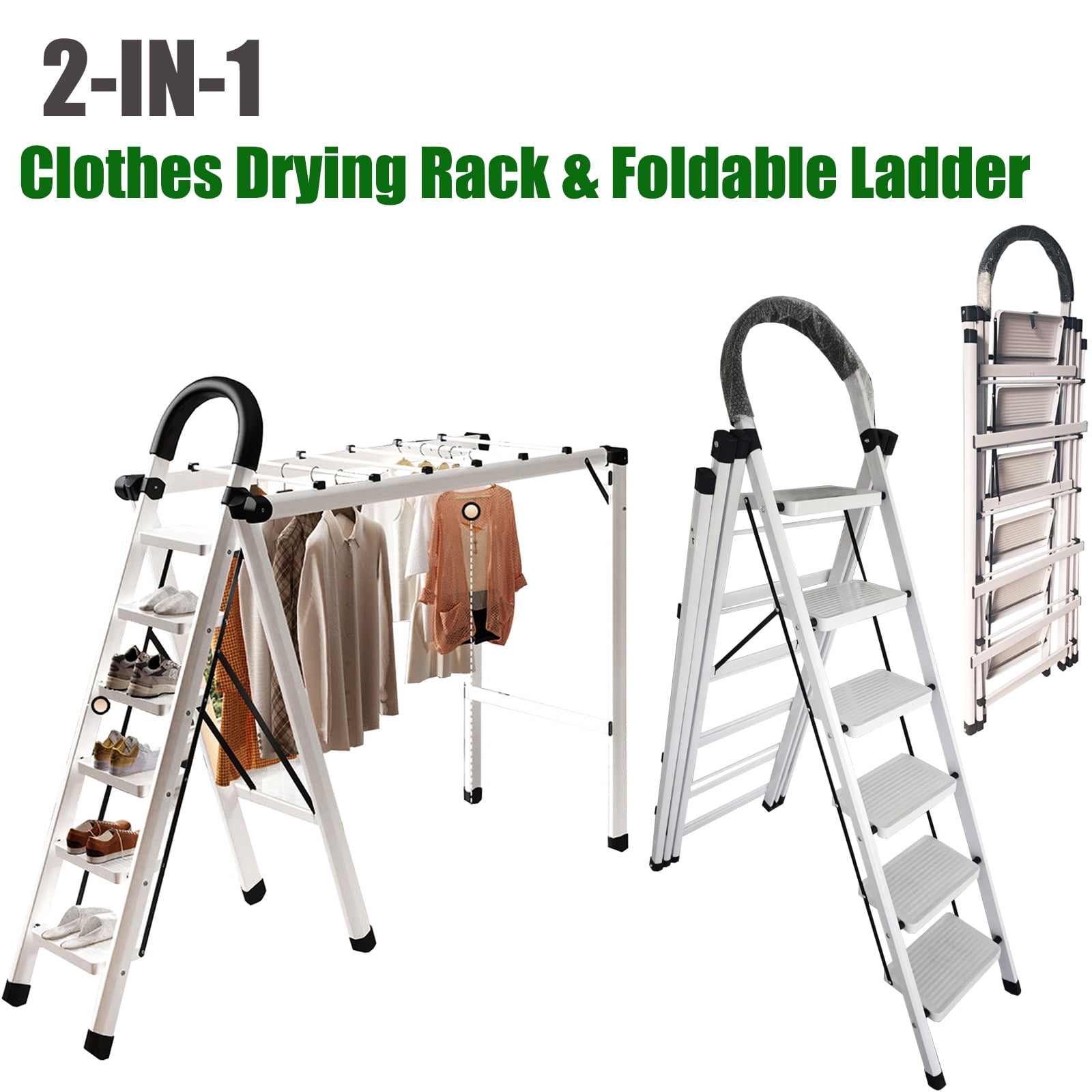 SUSUZI 6 Step Ladder, Folding Step Stool with Clothes Drying Rack, 300 ...
