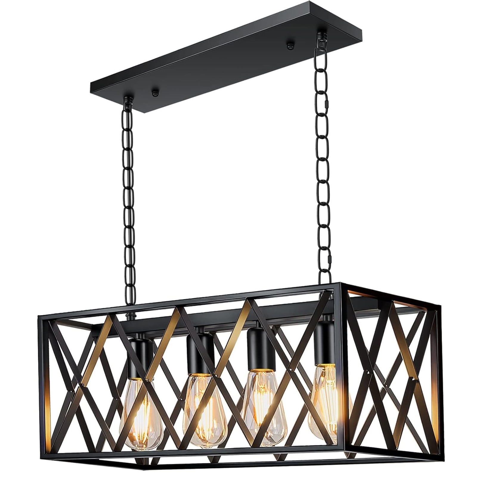 SUSUZI Farmhouse Dining Room Light Fixture - 4 Light Matte Black ...