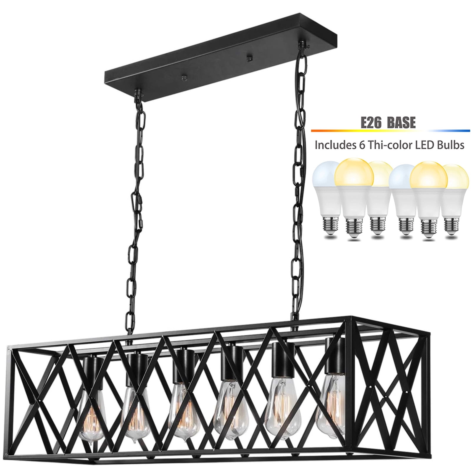 SUSUZI Farmhouse Dining Room Light Fixture - 4 Light Matte Black ...