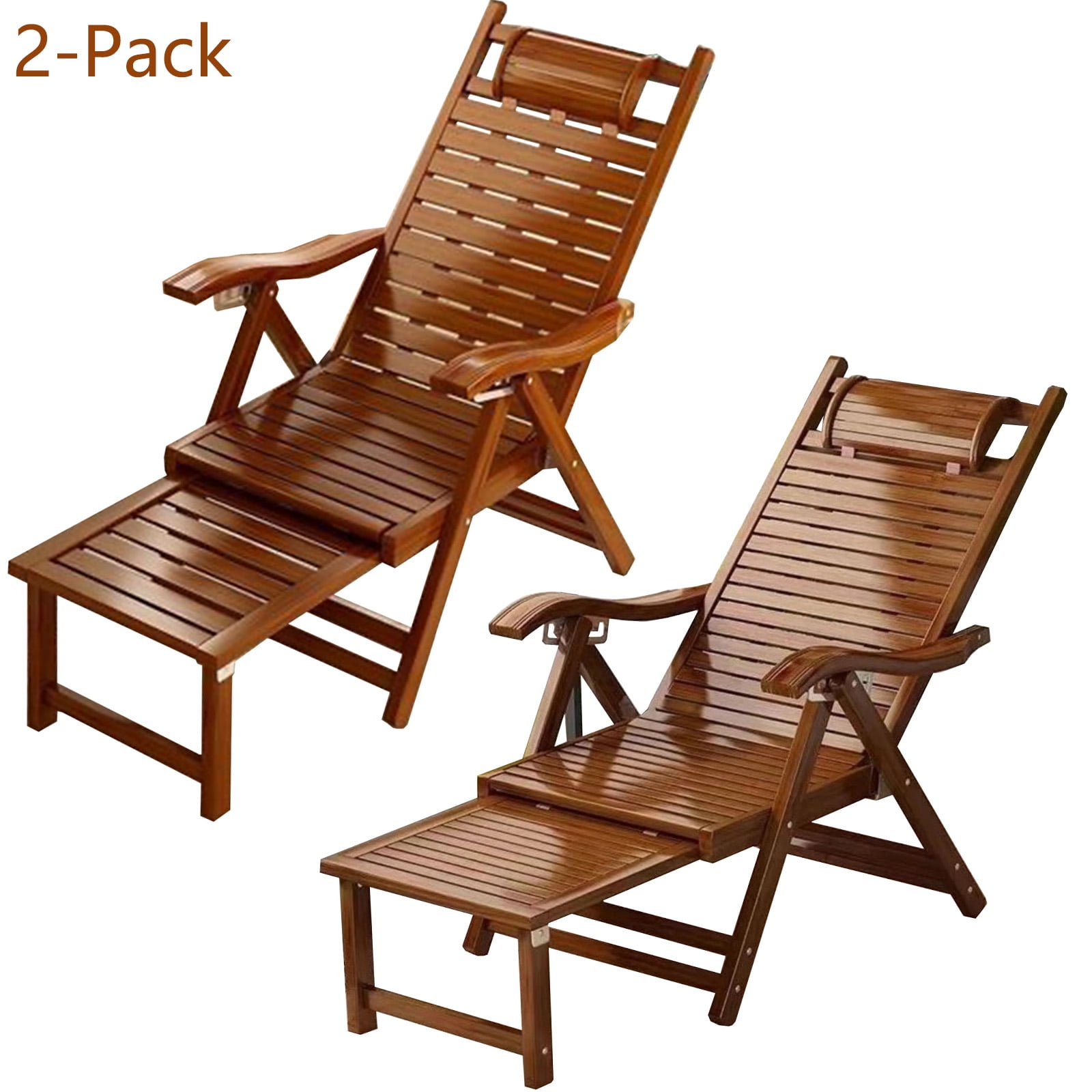 SUSUZI 2 Pack Foldable Bamboo Recliner Chair with 5-Position Adjustable ...
