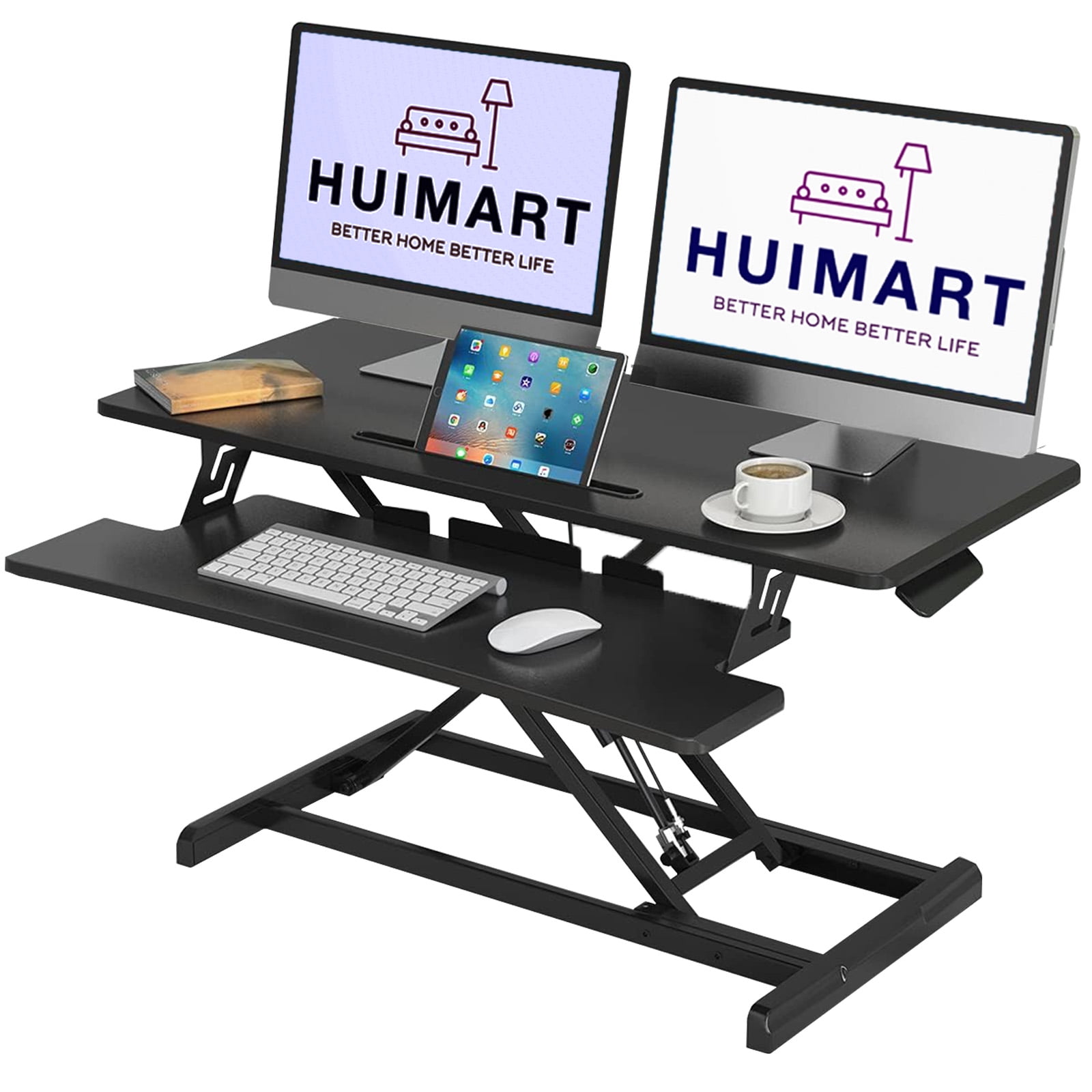 SUSUZI Height Adjustable Standing Desk Converter Black 37" with ...