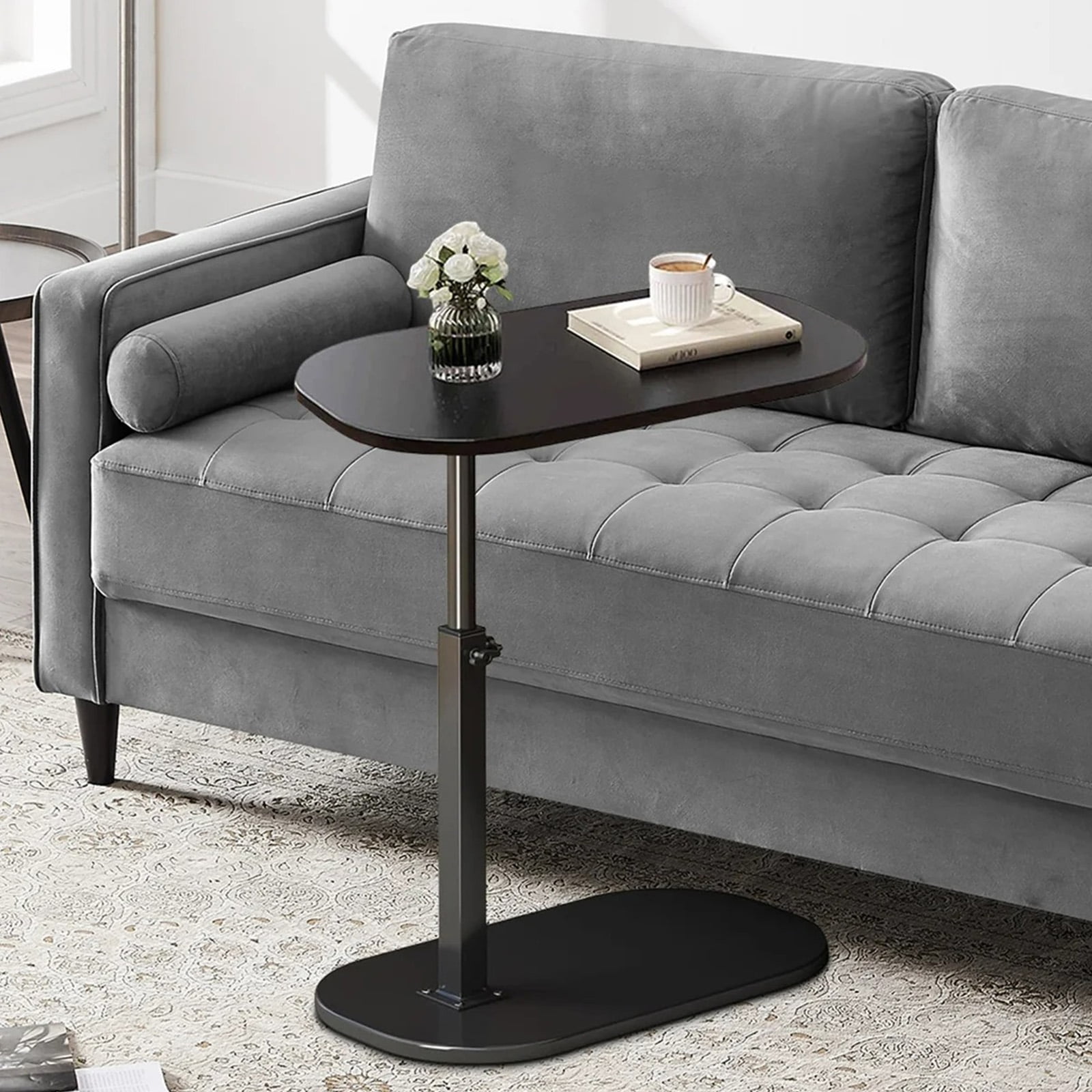 SUSUZI Portable Oval End Table Small C-Shaped Side Table, Height ...