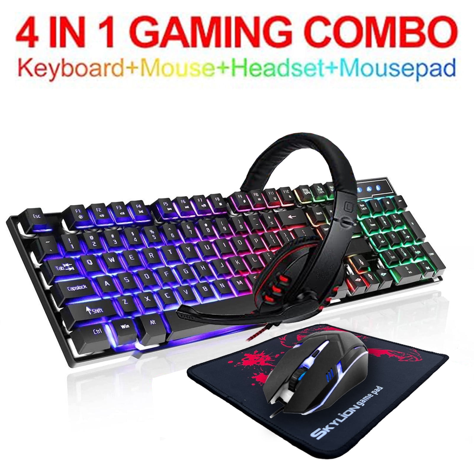 SUSUZI Gaming Keyboard and Mouse Combo with Headset, LED Backlit ...