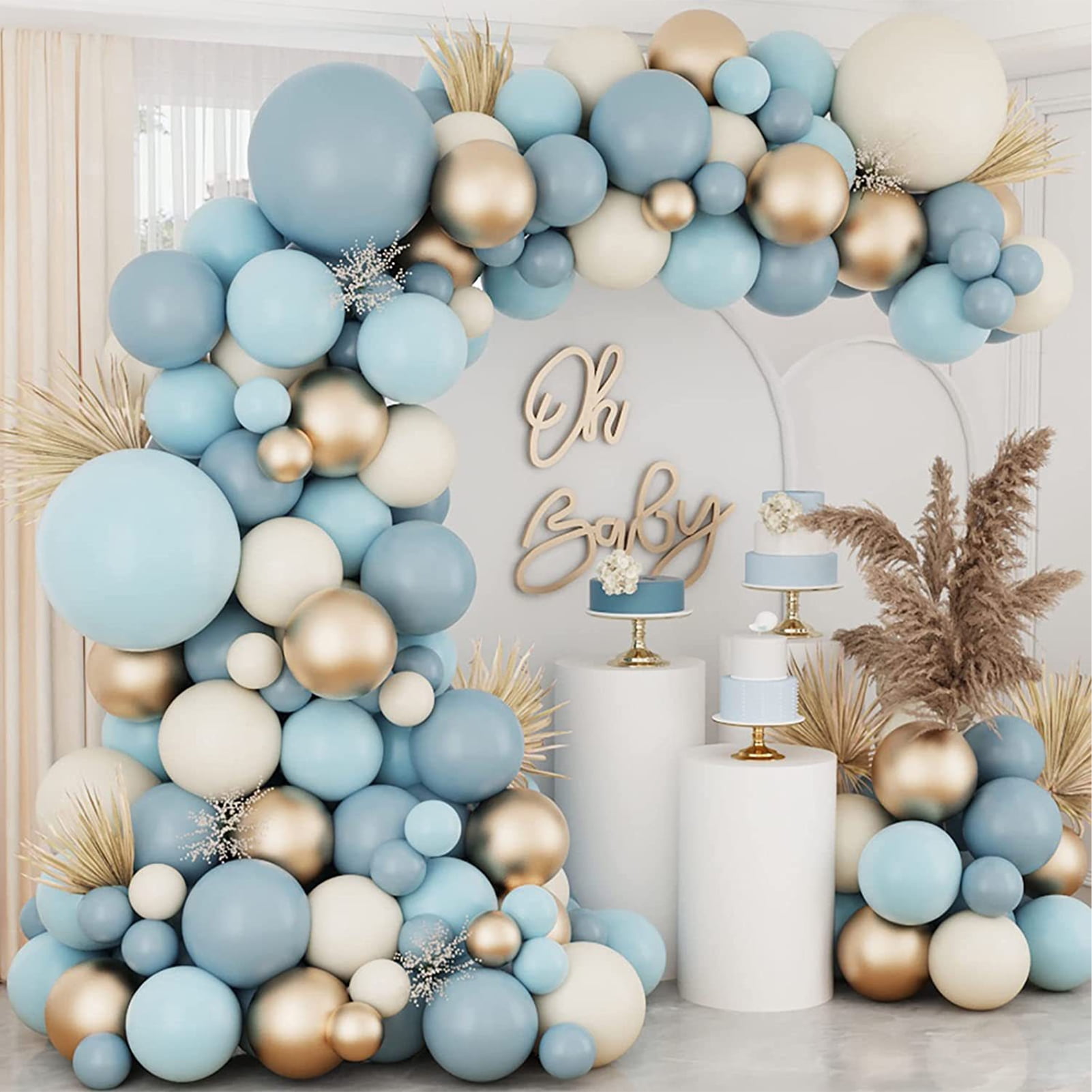 SUSUchens 1 Set Balloon Garland Arch Kit Vintage Blue White Golden ...