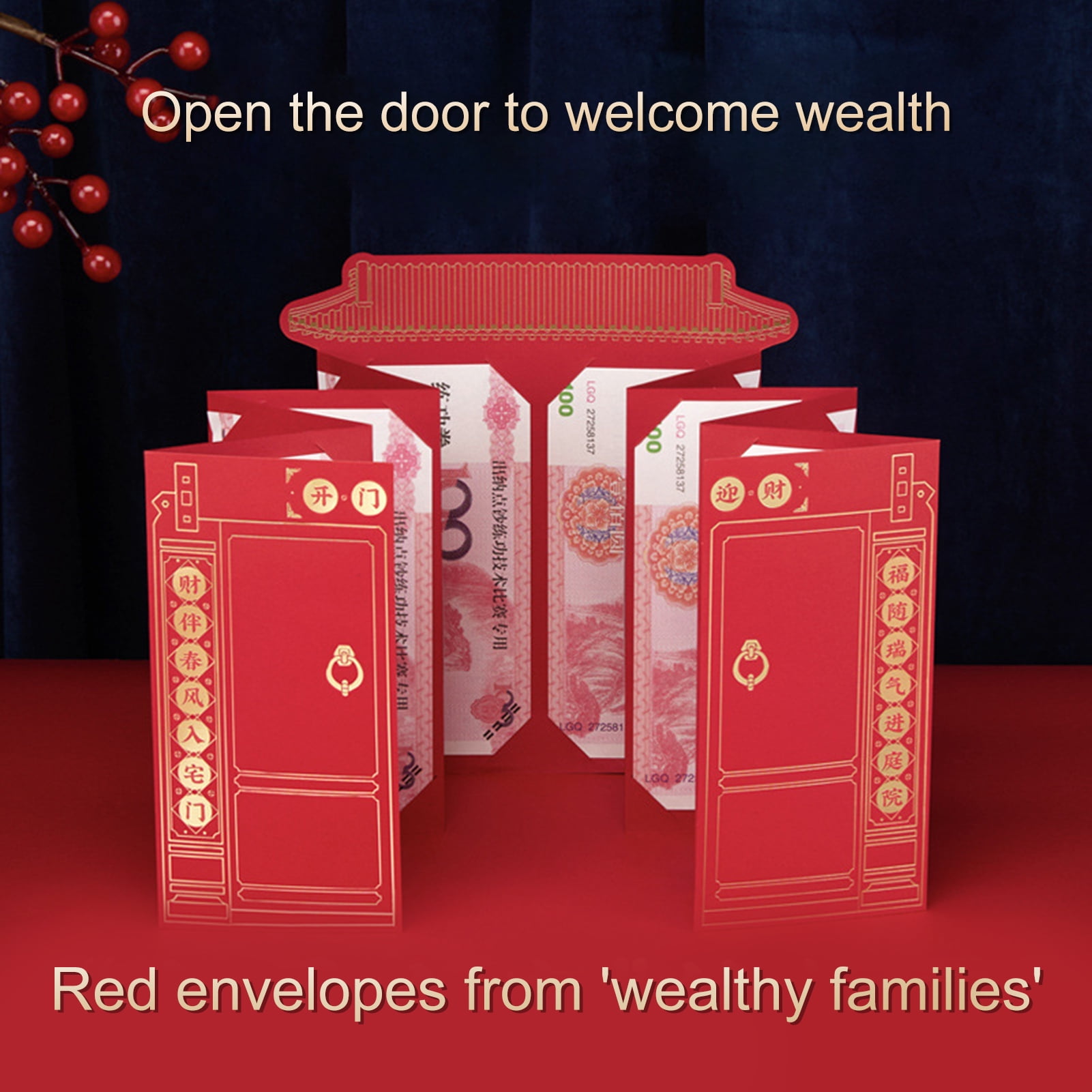 SUSUchens 1 Set Open Door Folding Red Envelope with Self-adhesive ...