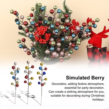 20 Pcs Snow Covered Pine Needles Branches with Red Berry Stems Mini ...