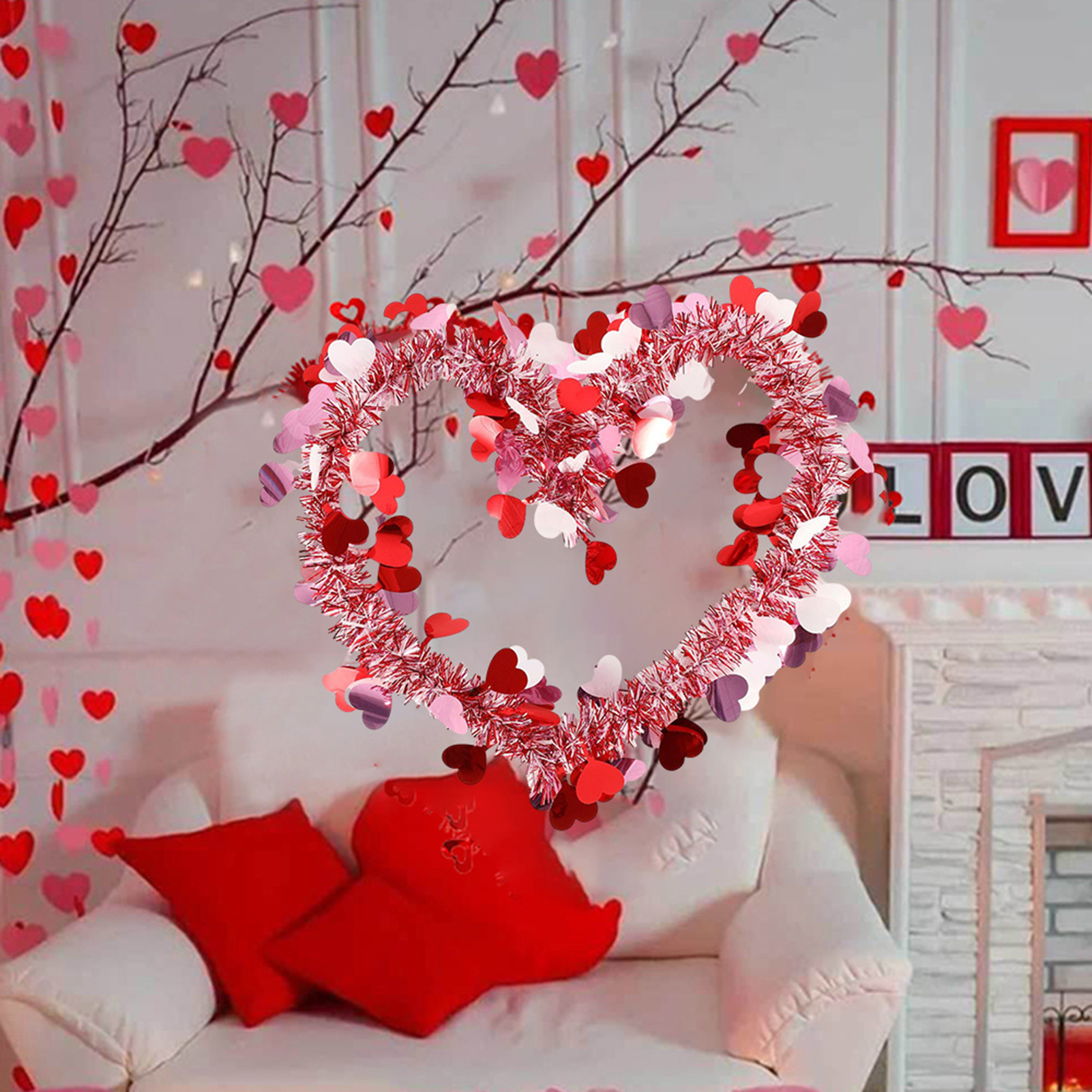 SUSUchens 10 Pcs Heart Tinsel Garland Heart Shape Colorful Scene Layout ...