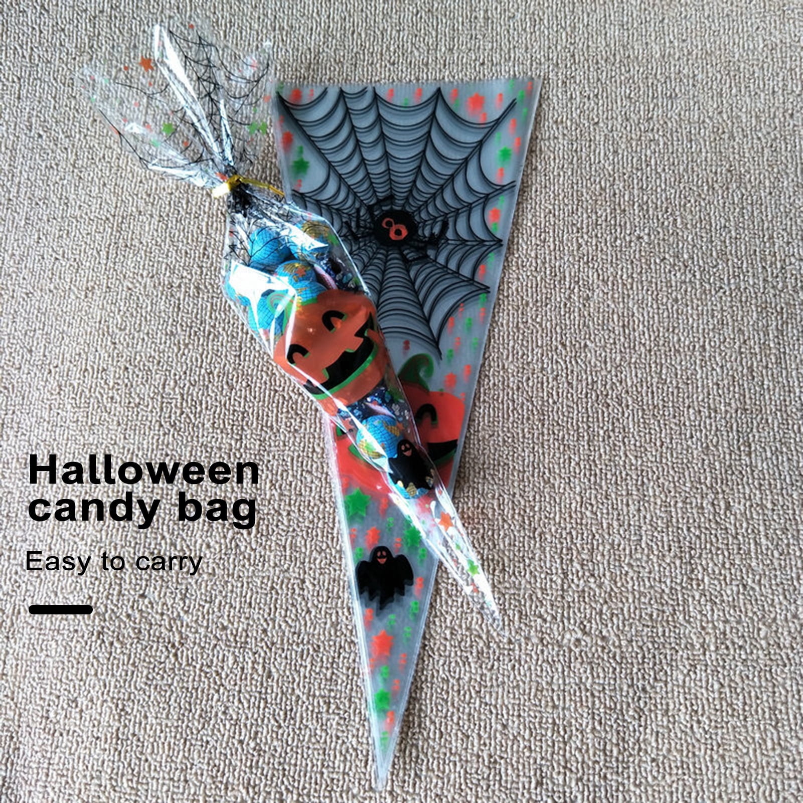 SUSUchens 100Pcs Halloween Candy Cone Bags Spooky Pumpkin Spider Web ...