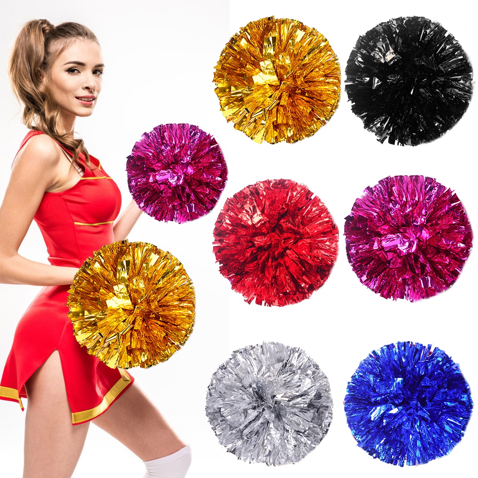 SUSUchens 10Pcs Cheerleader Pom Poms Metallic Cheerleader Pompoms with ...
