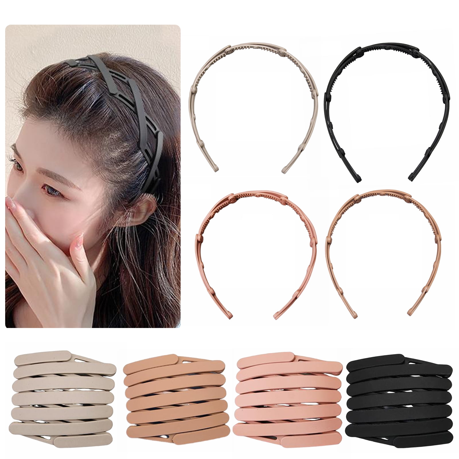 SUSUchens 4 Pcs Women Hairband Stretchable Portable Anti-Slip Teeth ...