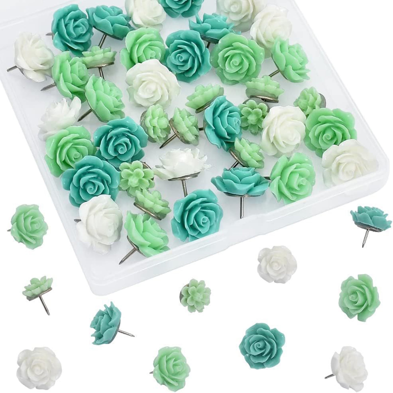 SUSUchens 40Pcs Rose Push Pins Cute Flower Shape Reliable Vivid Design ...