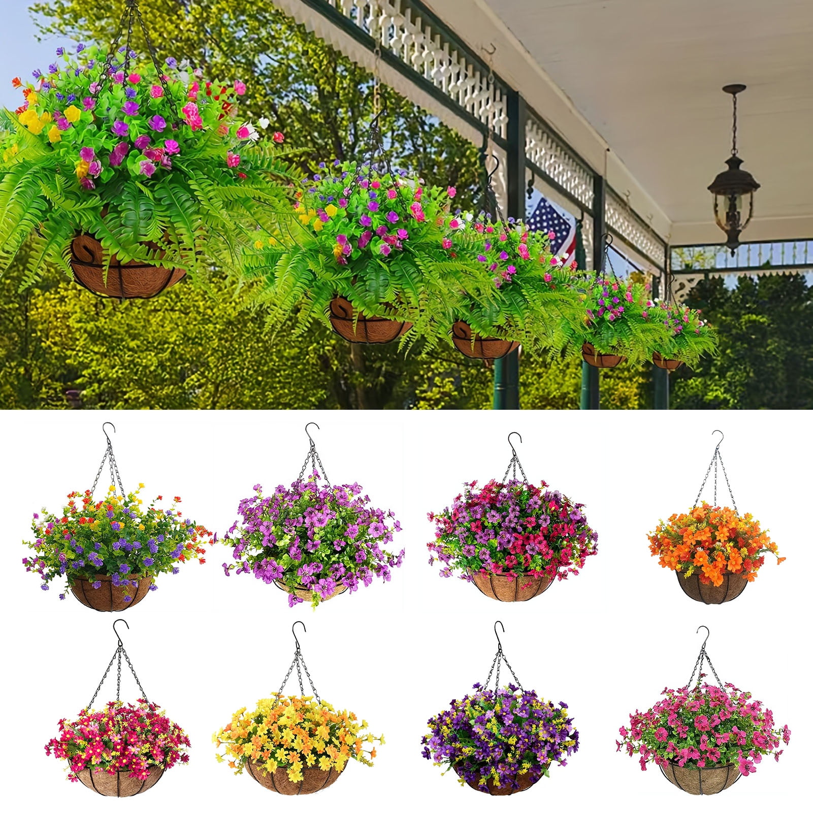 SUSUchens Artificial Hanging Flowers with Basket Faux Silk Flowers in ...