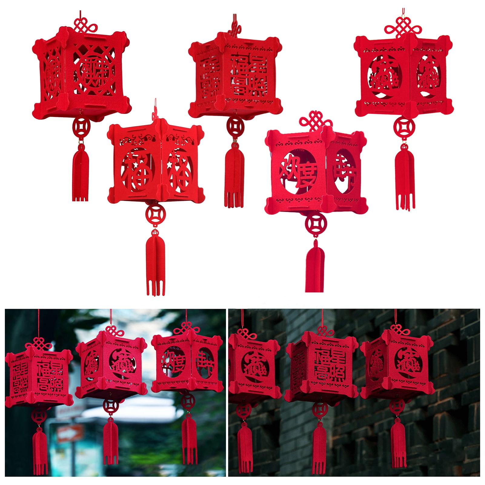 SUSUchens Chinese New Year Red Paper Lantern Waterproof Good Fortune Fu ...