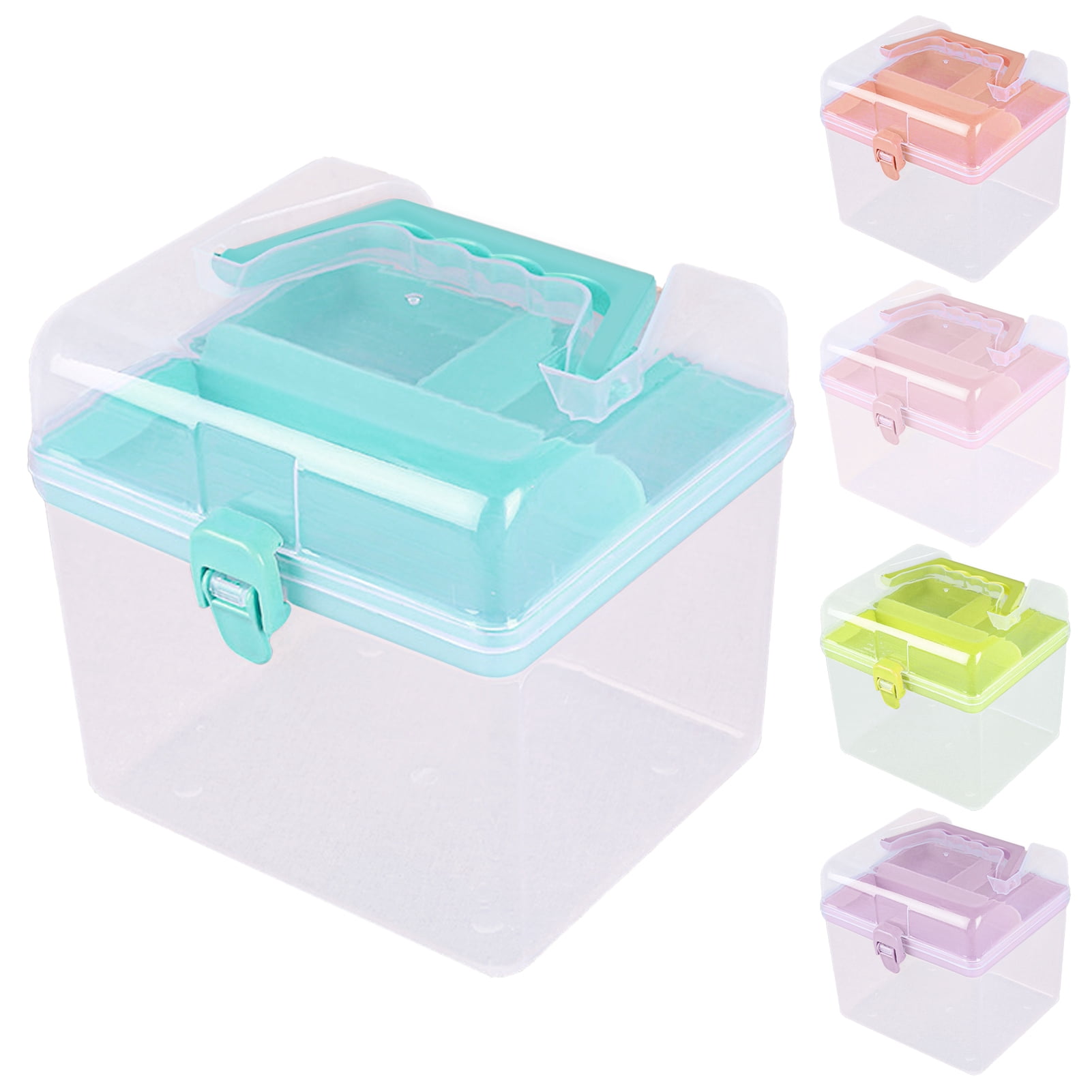 SUSUchens Clear Storage Box with Removable 3 Compartments Tray Double ...