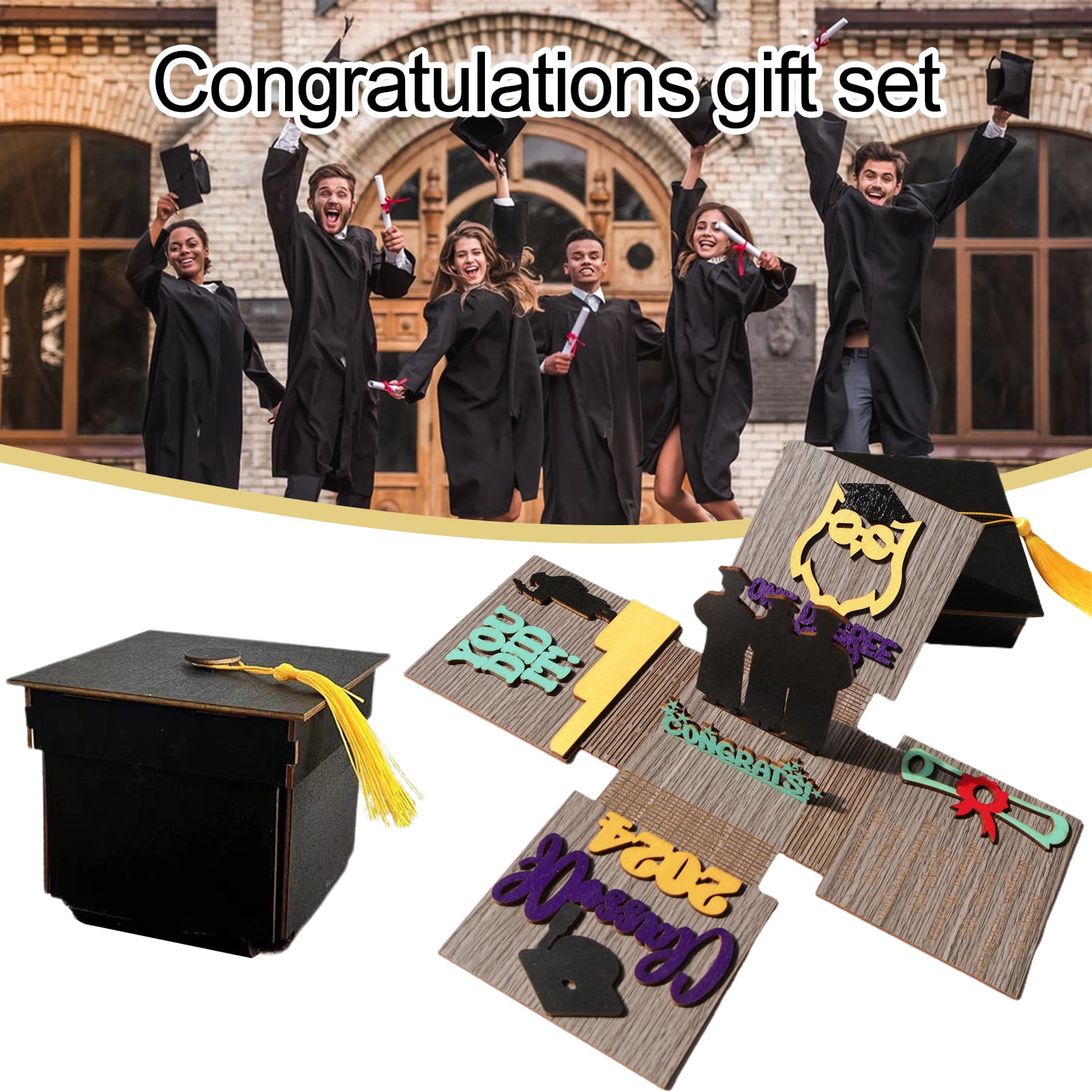 SUSUchens Congratulatory Gift Box Wood Handcrafted Graduation Card with ...