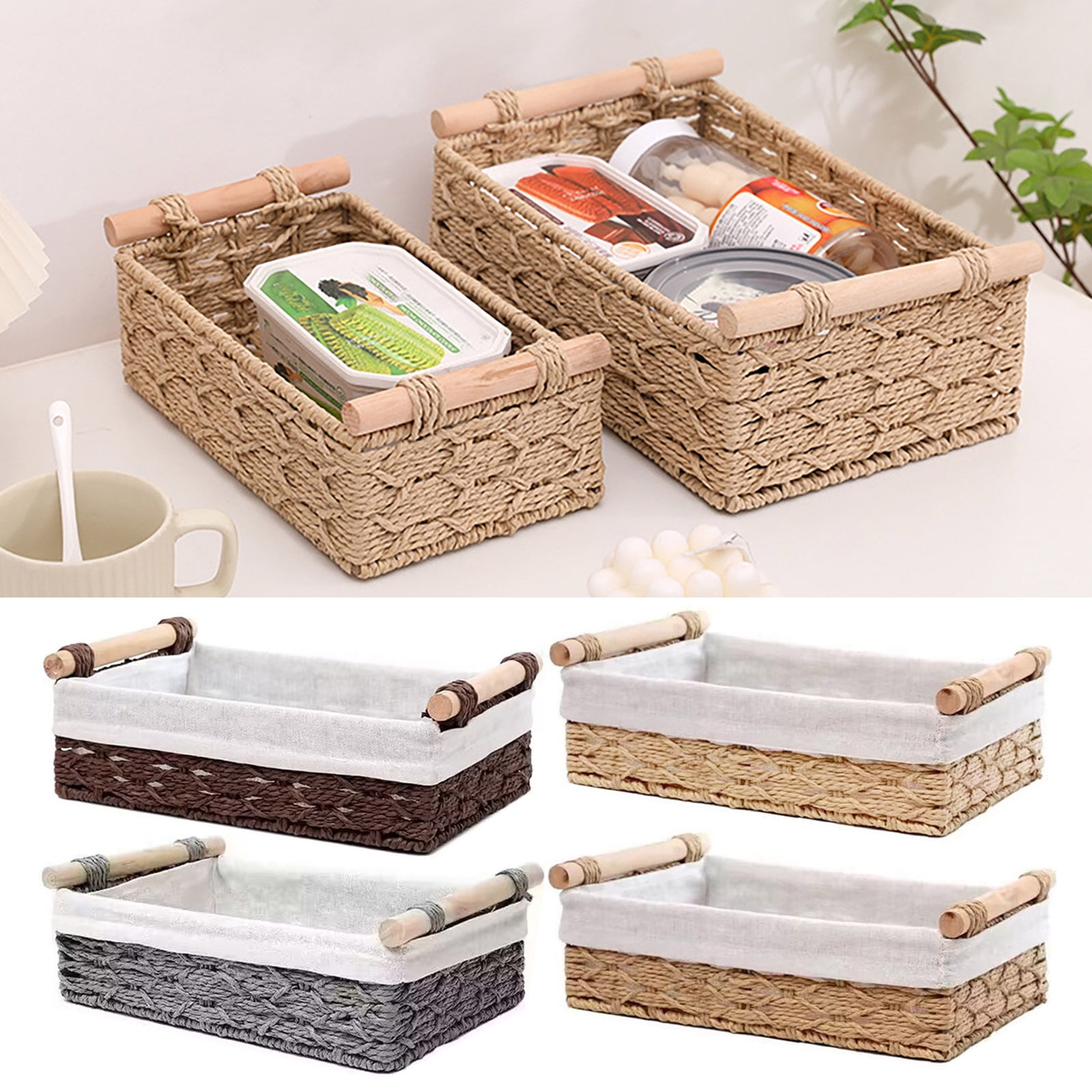 SUSUchens Desktop Storage Basket with Handle Vine Braided Large ...