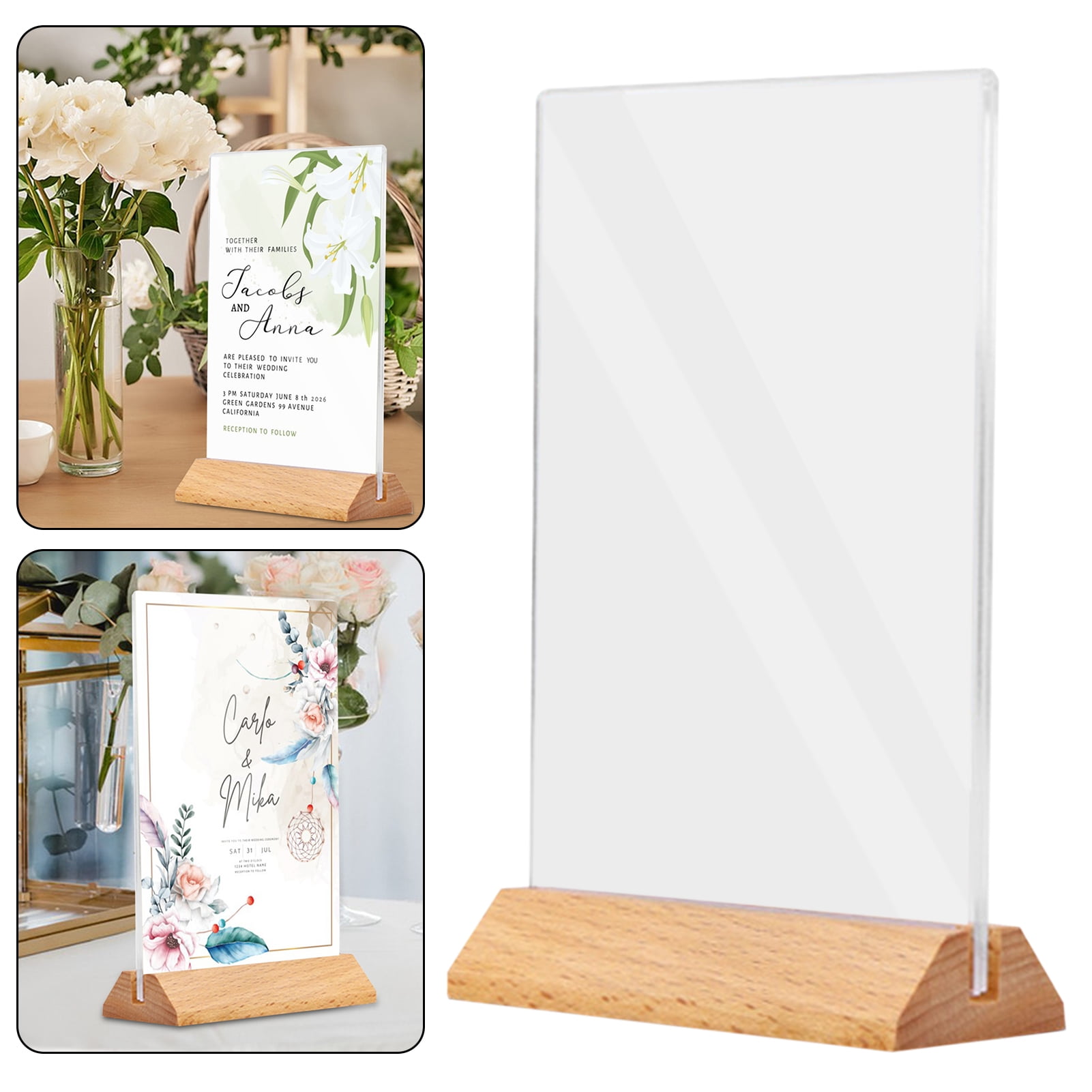 SUSUchens Display Board Double-Sided Acrylic Sign Holder with Wooden ...