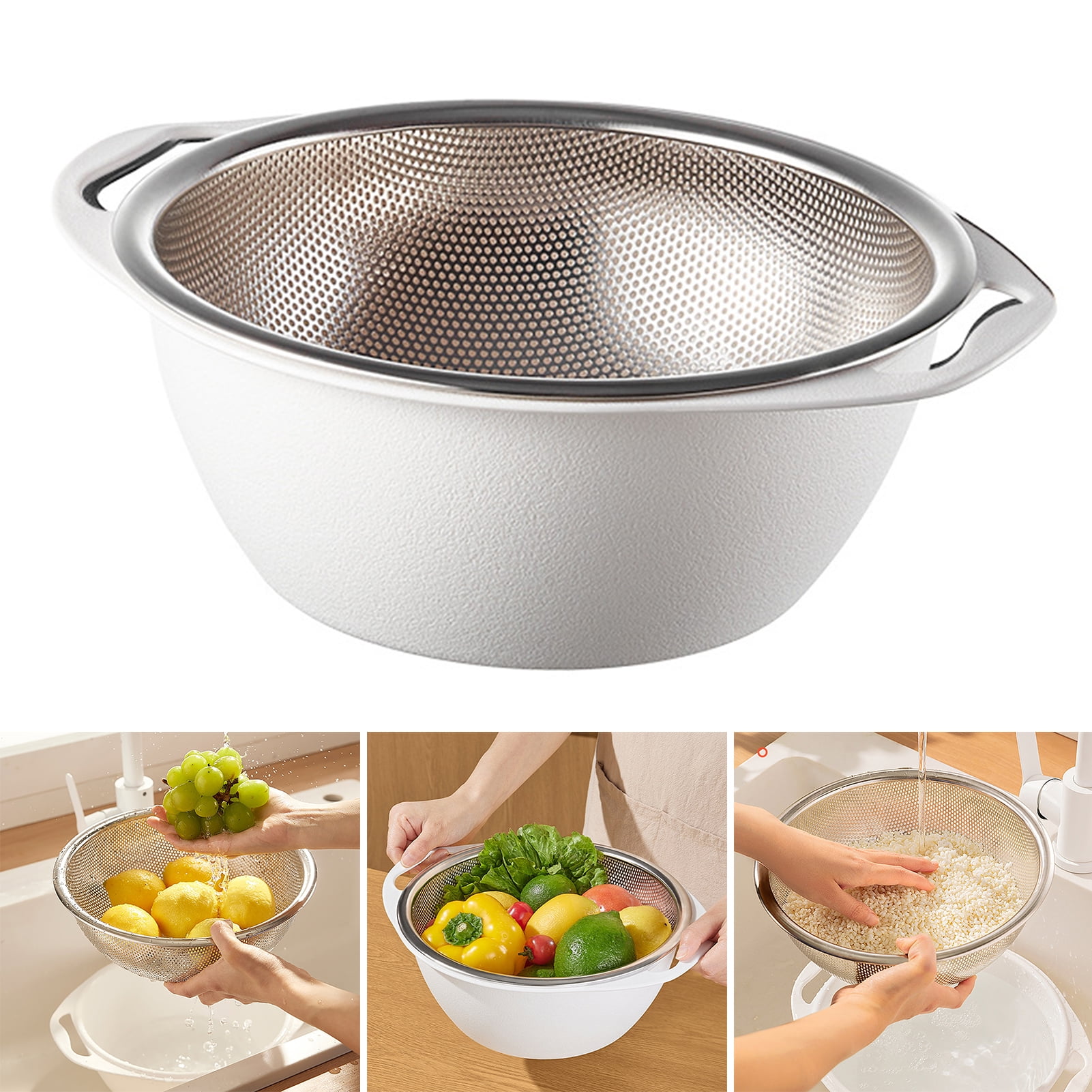SUSUchens Drain Basket Double Layers with Handle Kitchen Draining Bowl ...